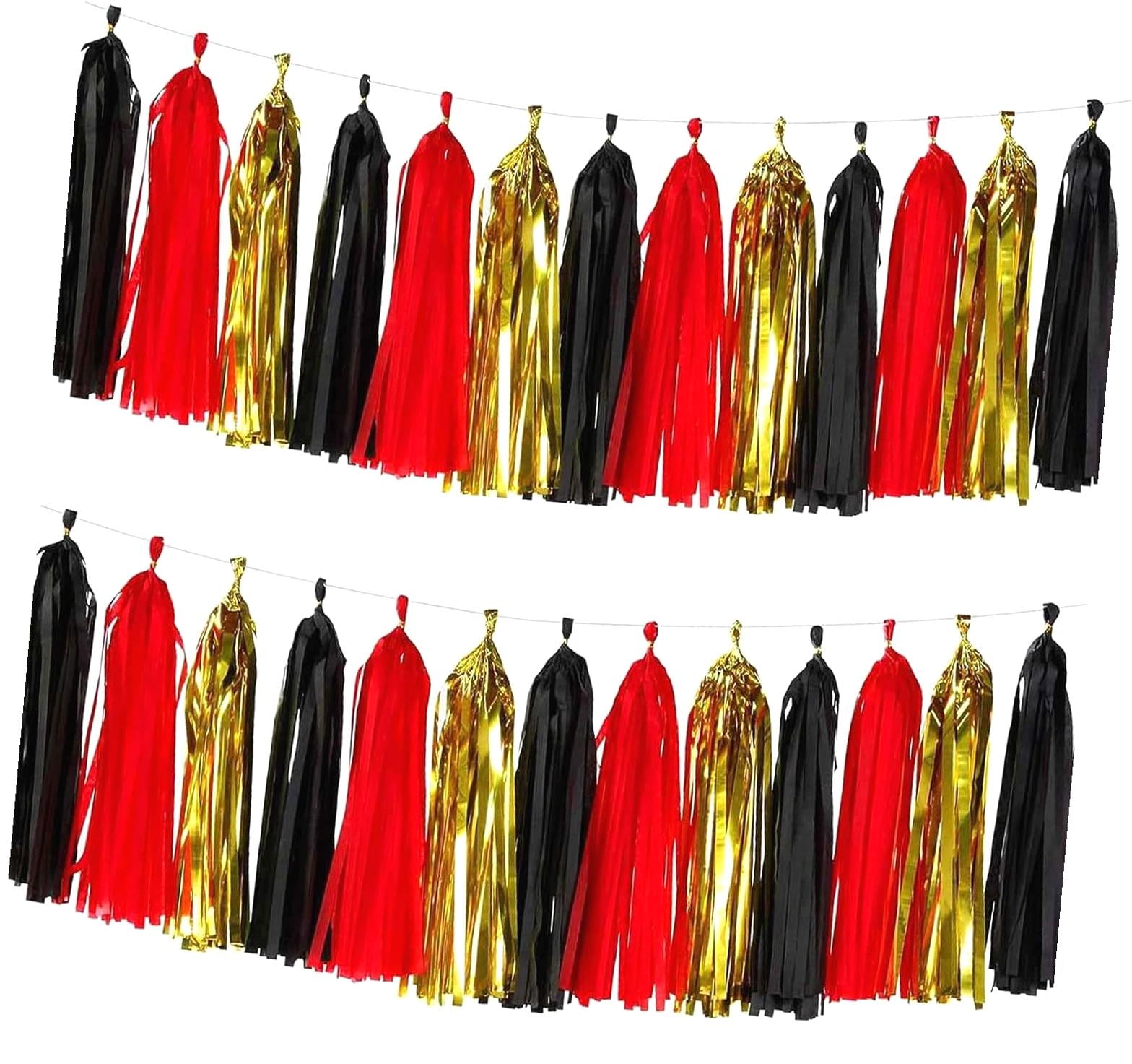 FREEAMG Black Red Tissue Paper Tassels Garland Banner for Party ...