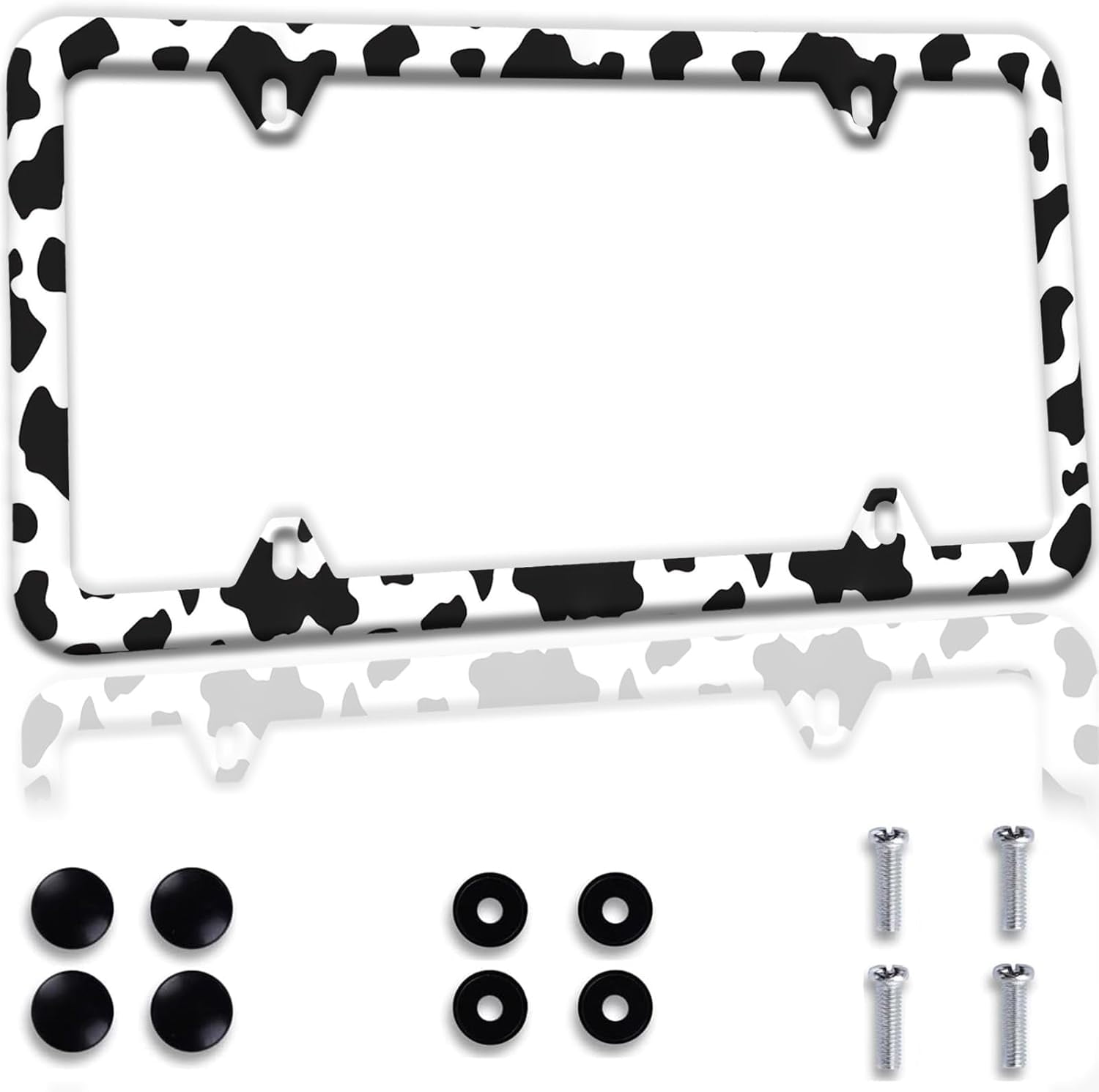 FREEAMG Black and White Cow Print Cute License Plate Frames 4 Holes ...