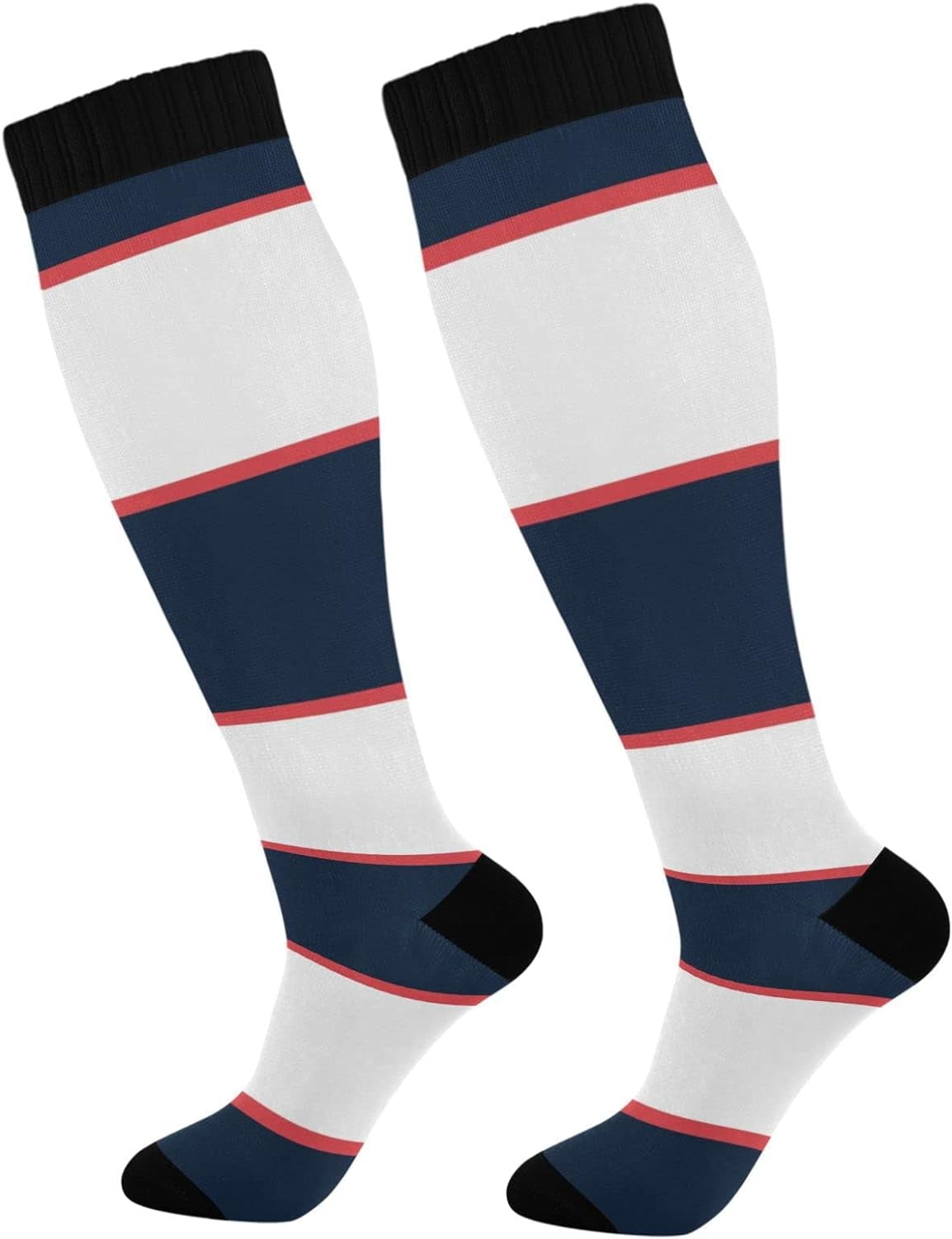 FREEAMG Black White Stripes Compression Socks for Women&Men Circulation ...