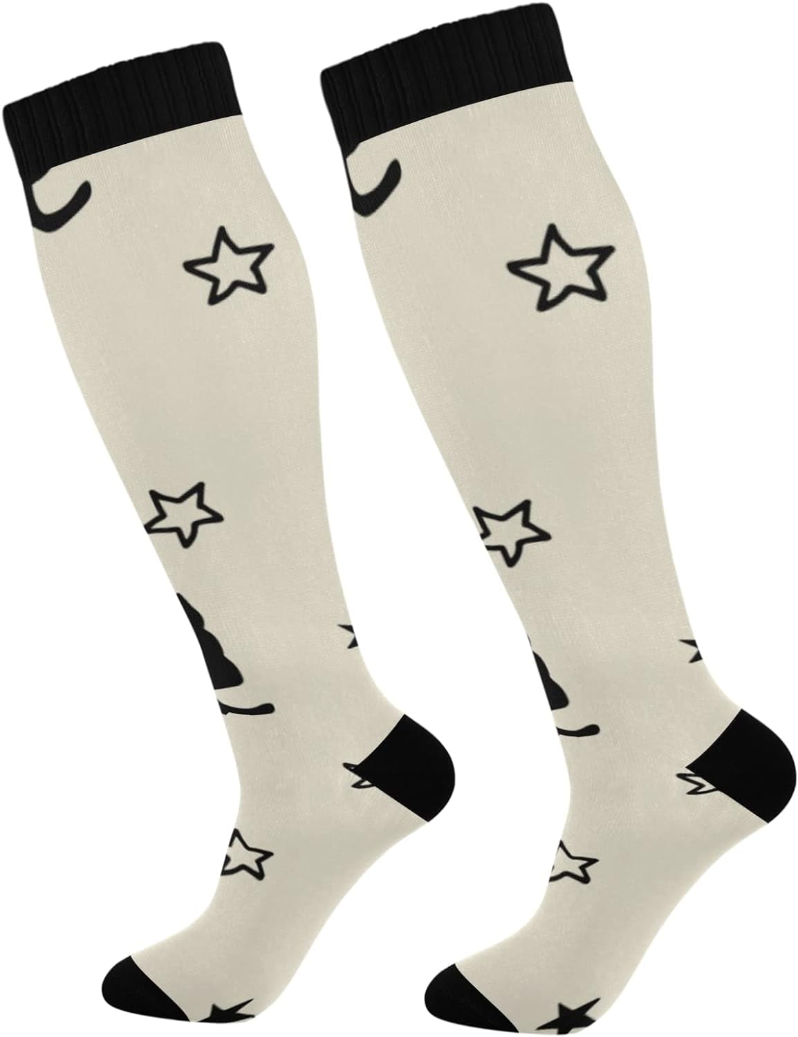 FREEAMG Black and White Cow Pattern Compression Socks for Women and Men ...