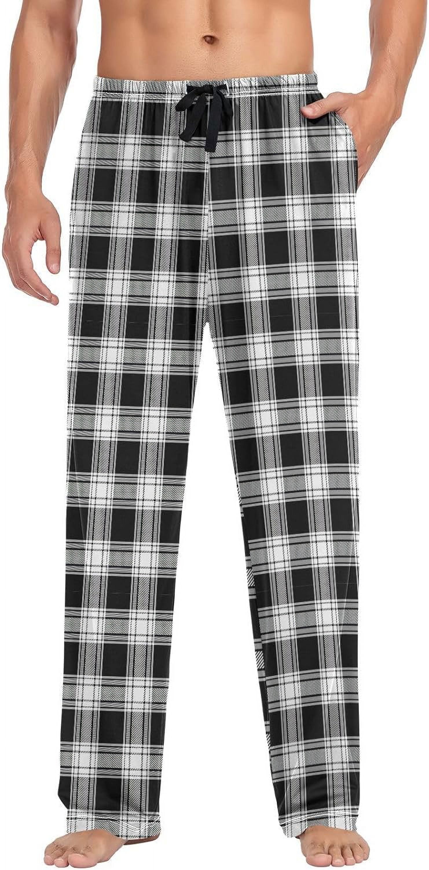 FREEAMG Black and White Tartan Pajama Pants for Men, Men's Separate ...
