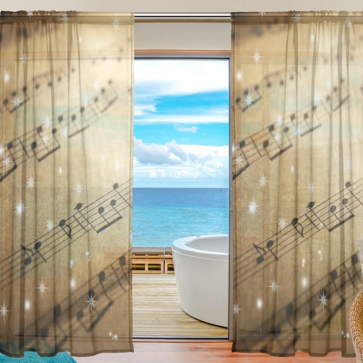 FREEAMG Bling Music Sheet Sheer Window Curtain Panel Drape 55x78 Inch ...