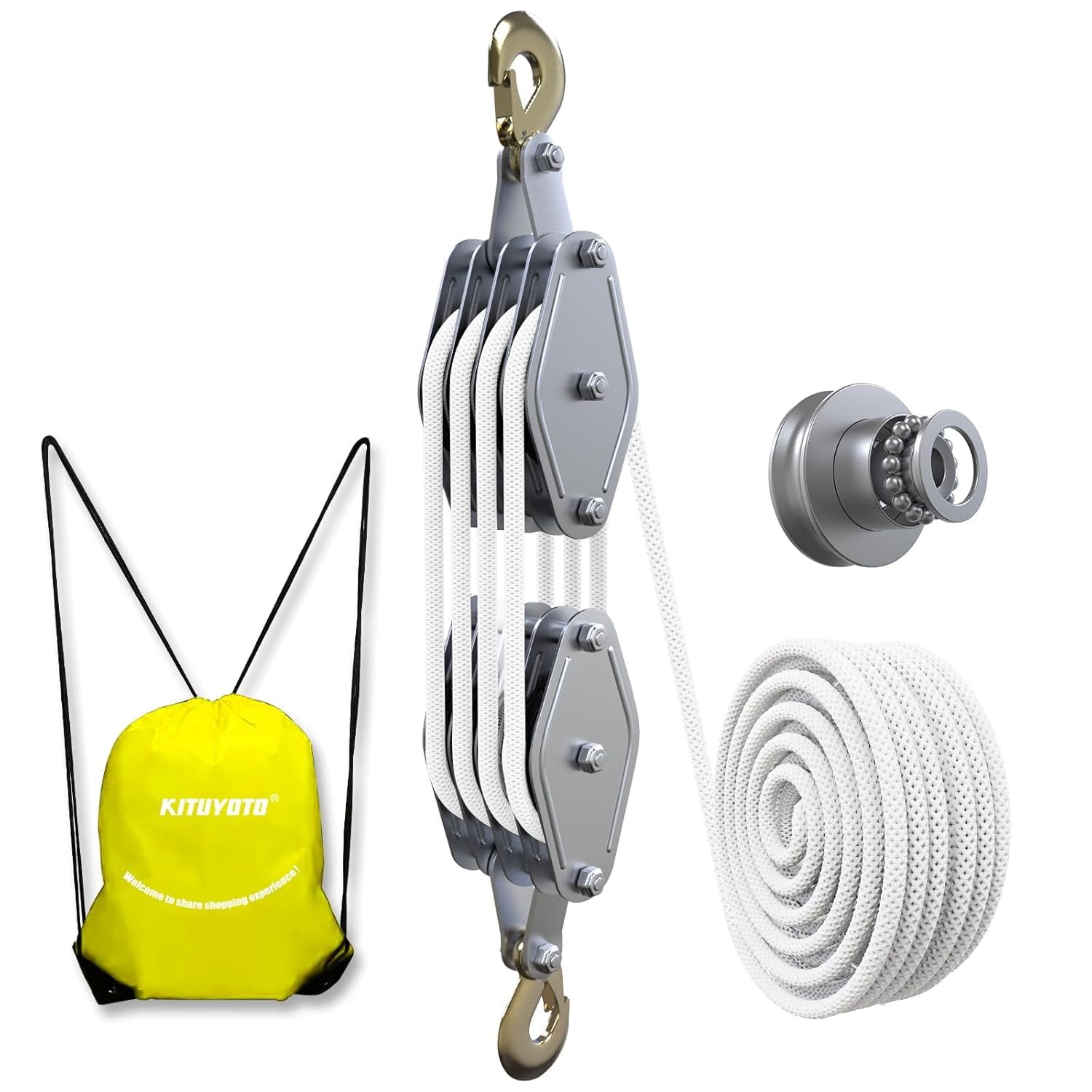 FREEAMG Block and Tackle Pulley System 4400 LBS Brea Strength, 1100 LBS ...