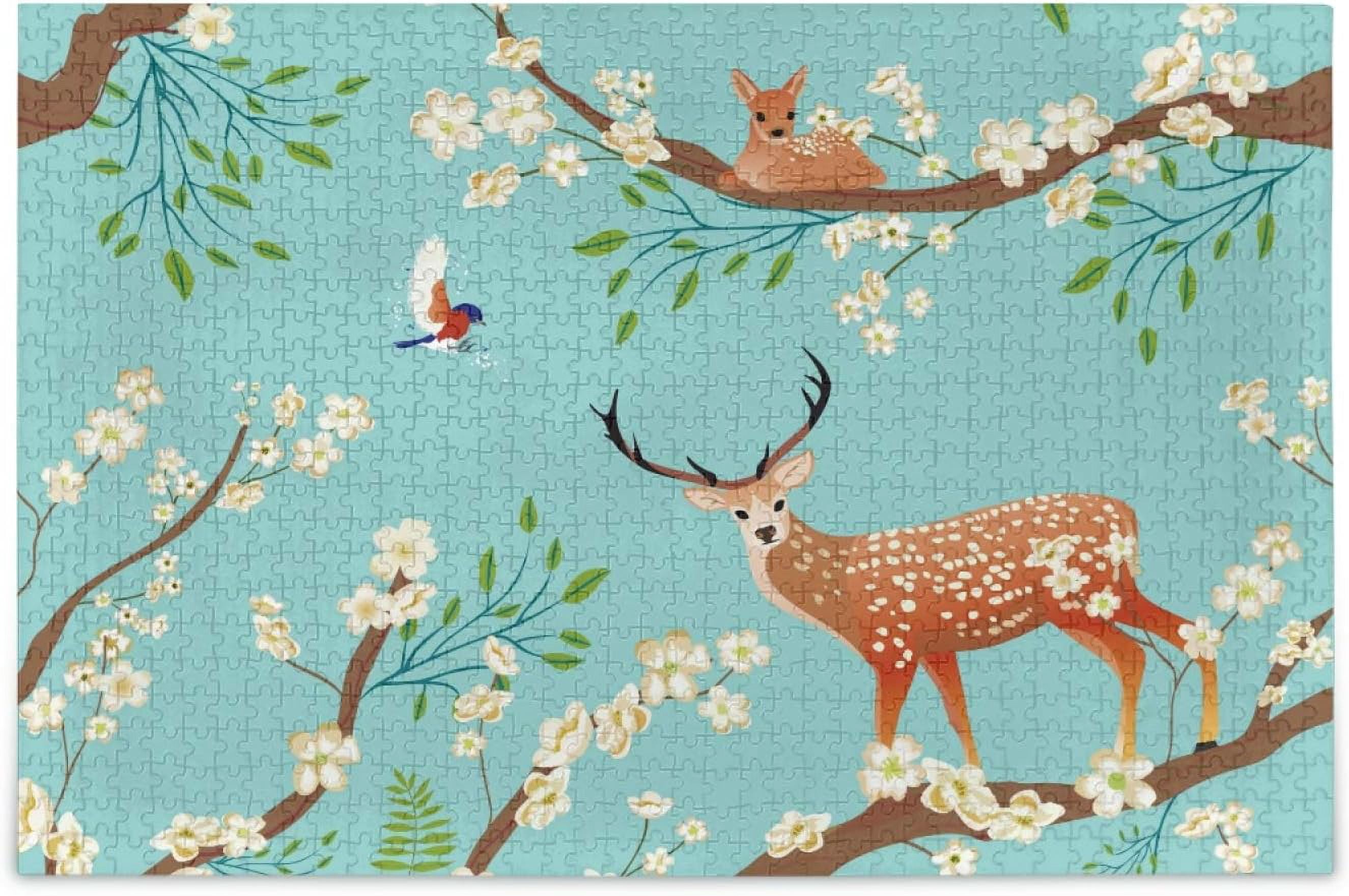 FREEAMG Blossom Cherry Flower Deer Puzzle for Adults 500 Piece Puzzles ...