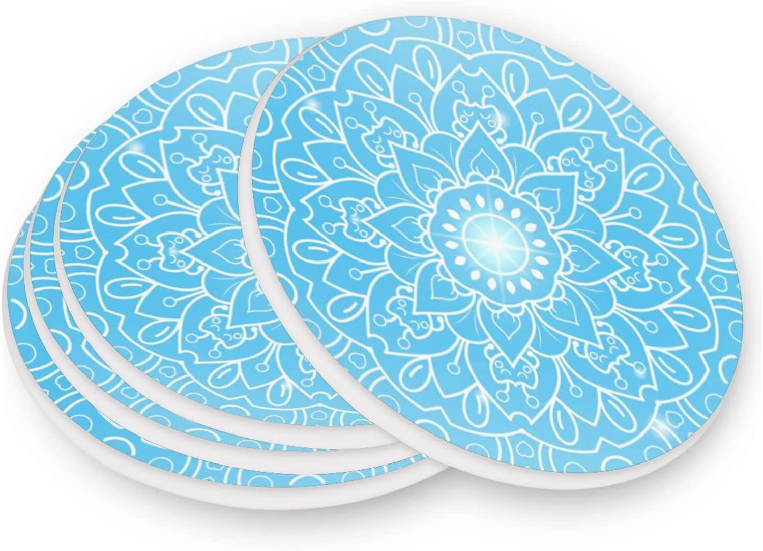 FREEAMG Blue Flower Mandala Coasters for Drinks Set of 4, Absorbent ...