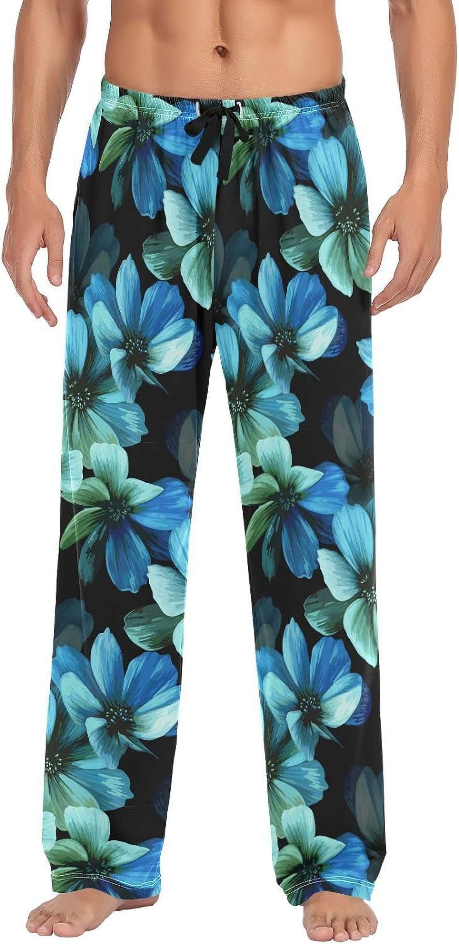 FREEAMG Blue Flowers Pajama Pants for Men, Men's Separate Bottoms ...