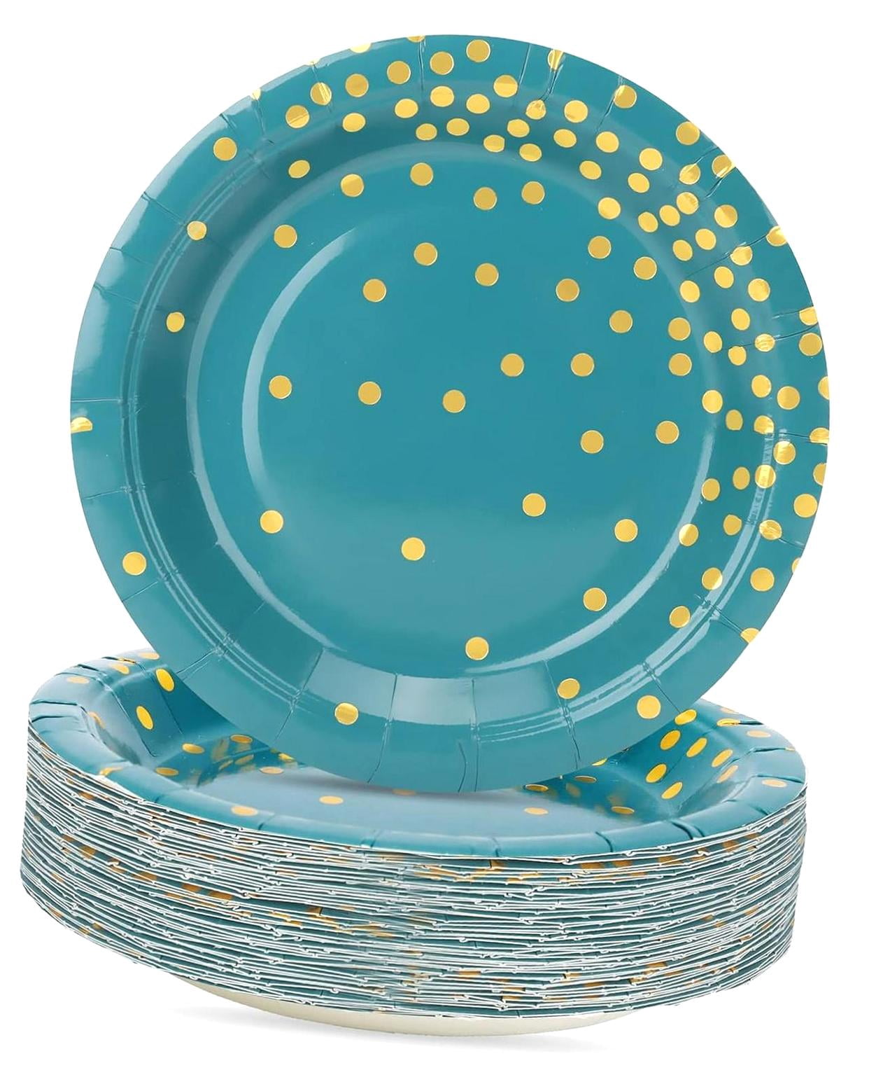 FREEAMG Blue Green and Polka Dot Paper Plates, 50 Count 7 Inch Party ...