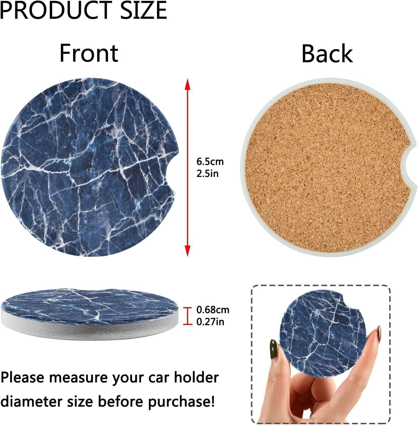 FREEAMG Blue Marble Texture Car Coaster for Cup Holders,2 PCS Absorbent ...