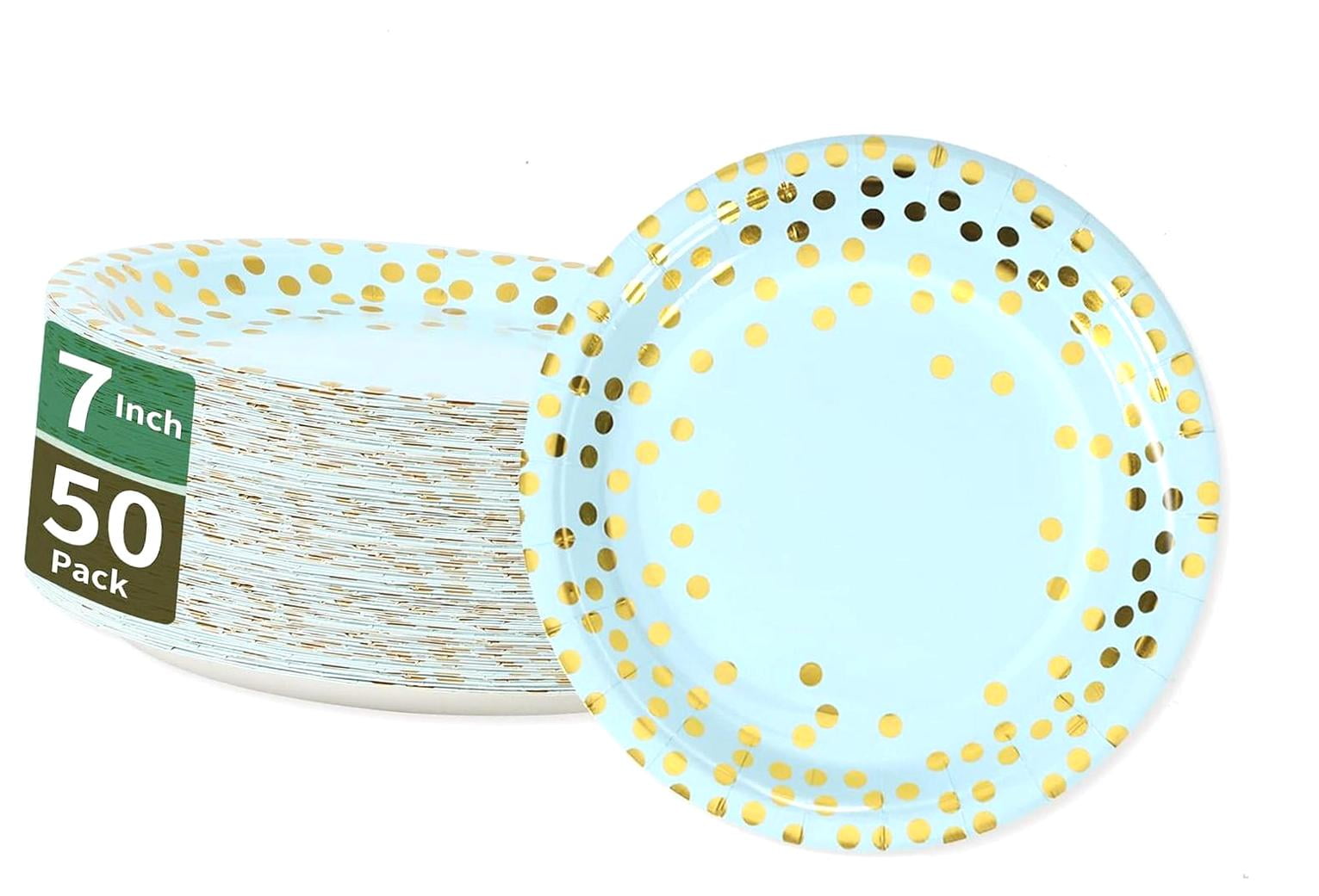 FREEAMG Blue Polka Dot Party Plates, 50-Count, 7-Inch, for Showers and ...