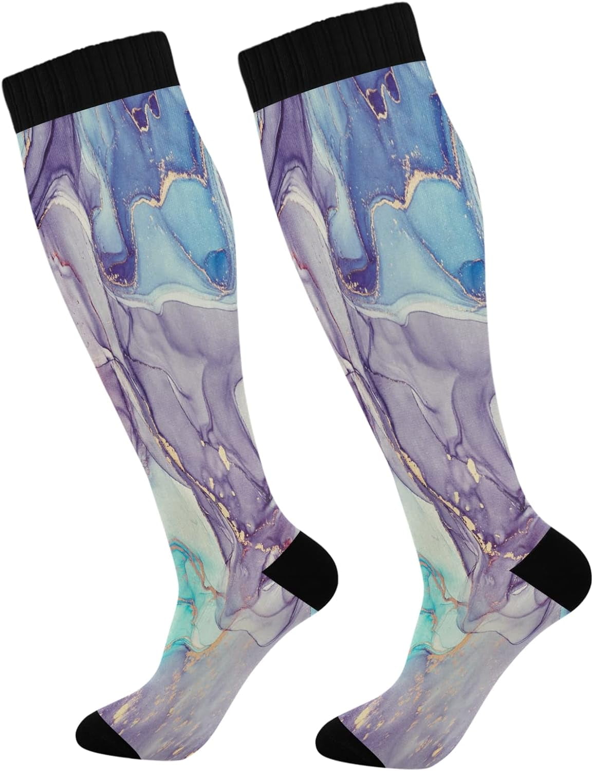 FREEAMG Blue Purple Marble Texture Compression Socks for Women Men,Knee ...