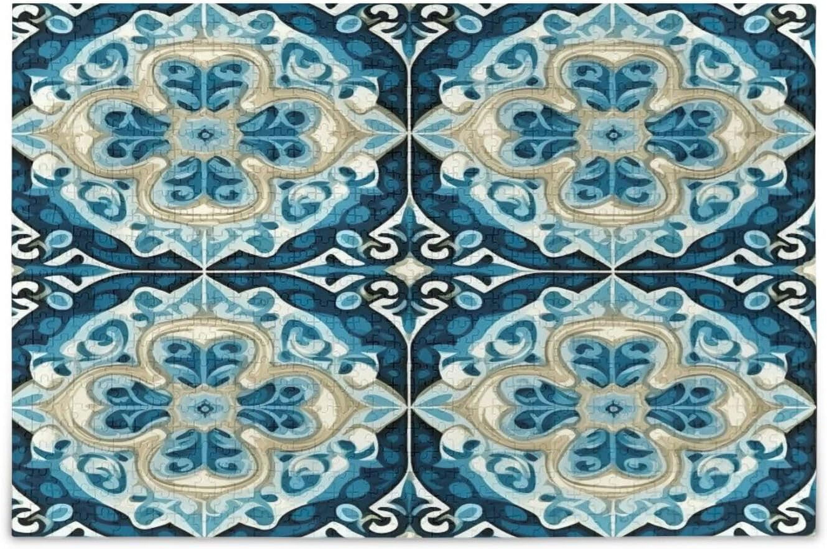 FREEAMG Blue Tile Jigsaw Puzzles for Adults 500 Piece, Puzzles for ...