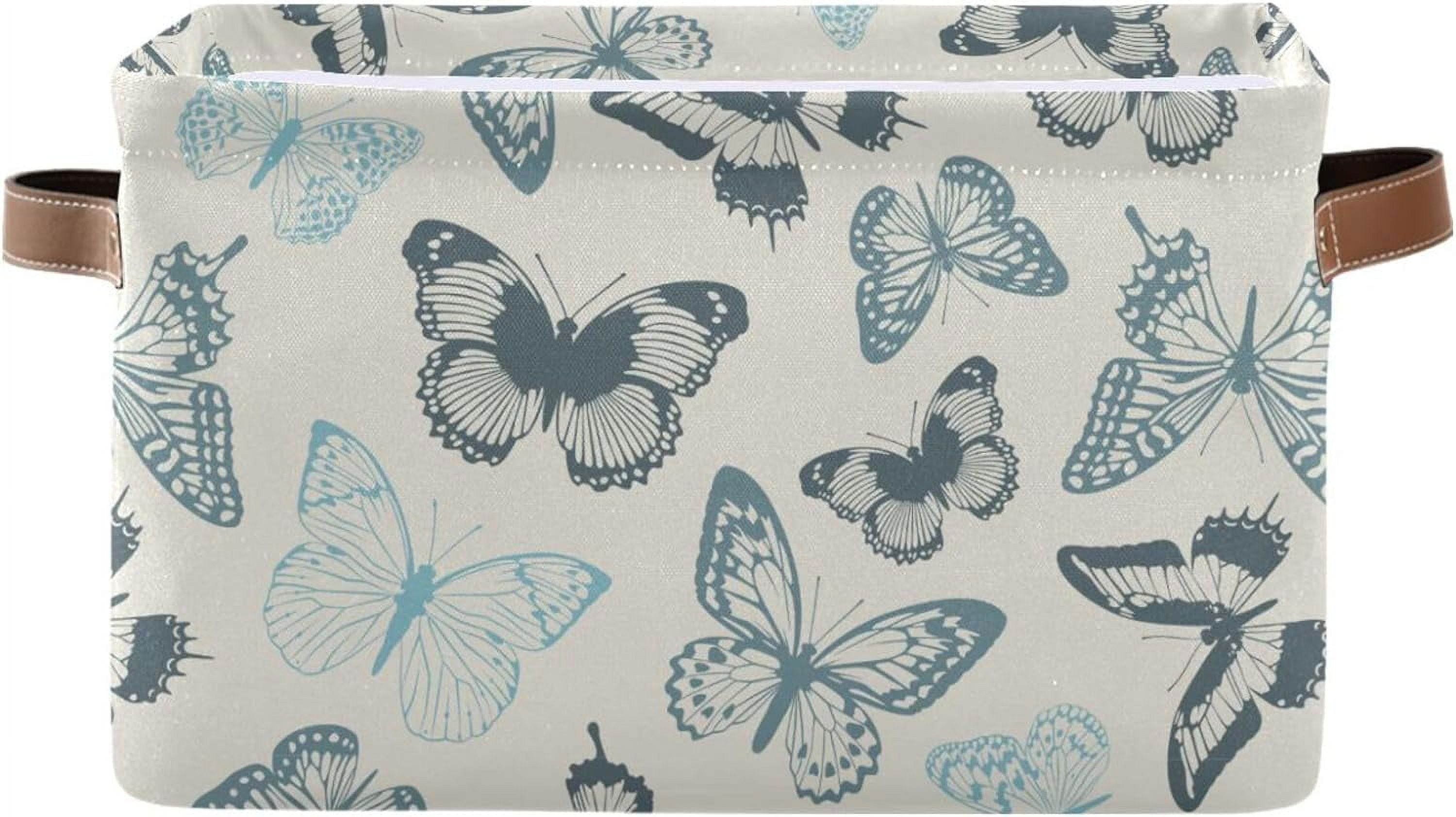 FREEAMG Blue and Gray Butterflies Storage Basket, Durable Canvas ...