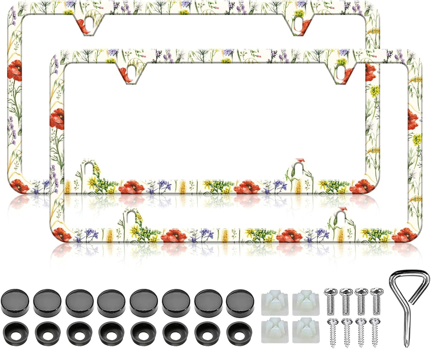 FREEAMG Boho Bright Flower License Plate Frame - 2PCS Colorful Floral ...