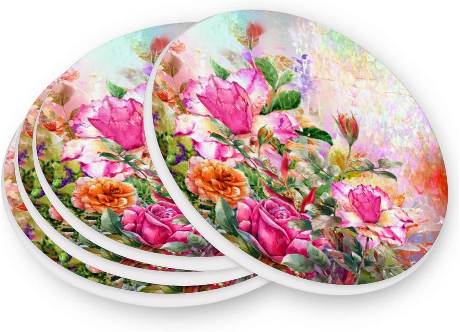 FREEAMG Bouquet Flowers Watercolor Coasters for Drinks Set of 4 ...