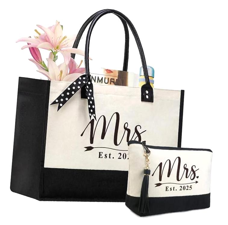 FREEAMG Bridal Tote 2025, Leather Handle Canvas Bag for Bachelorette ...