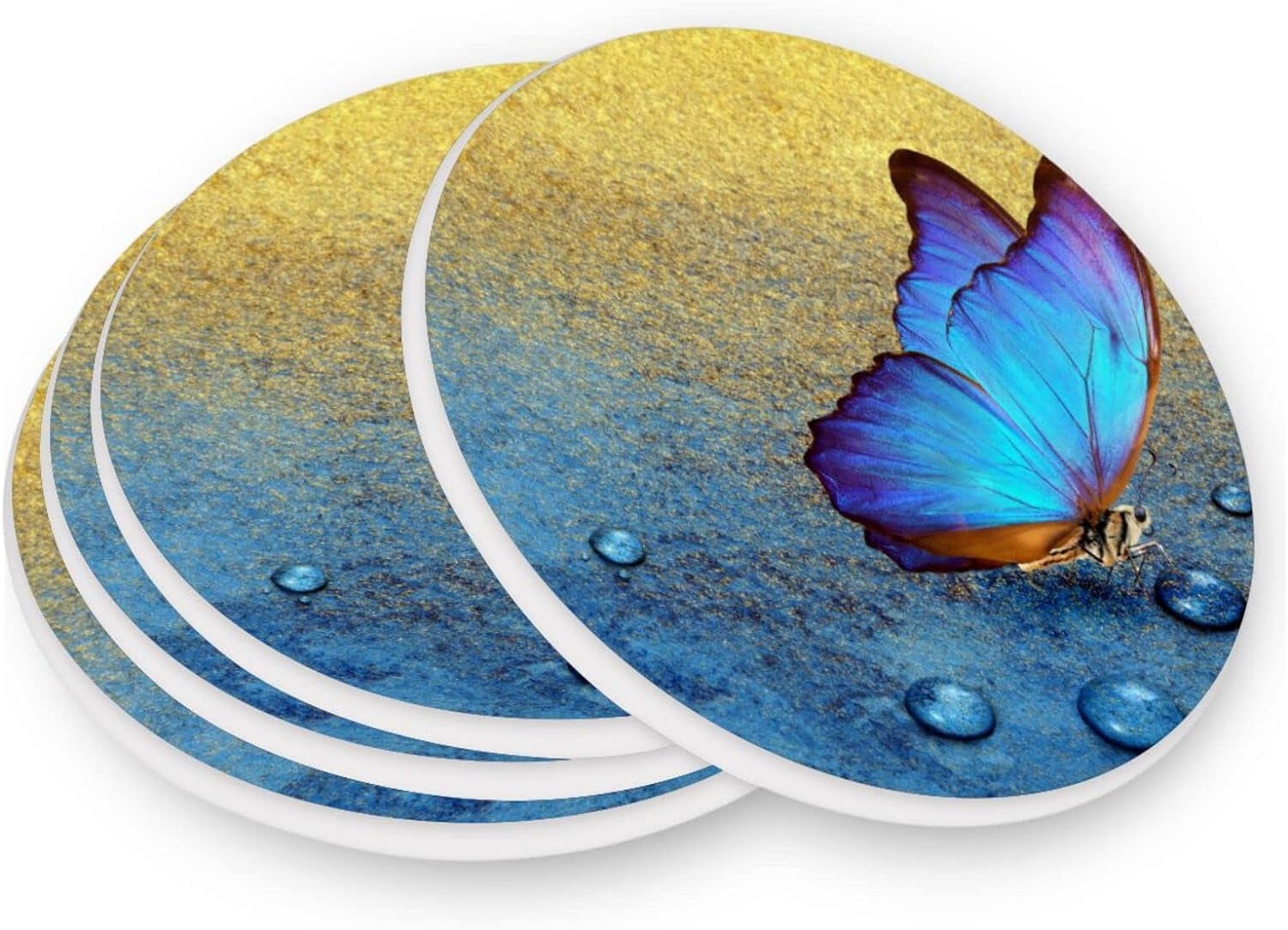 FREEAMG Bright Blue Butterfly Coasters for Drinks Set of 4, Absorbent ...