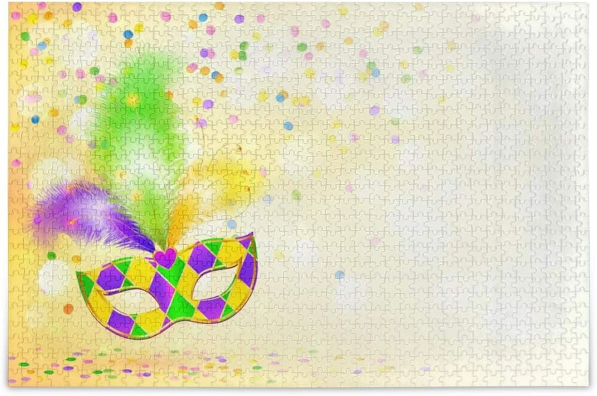 FREEAMG Bright Mardi Gras Carnival Feather Glitter Print Jigsaw Puzzles ...