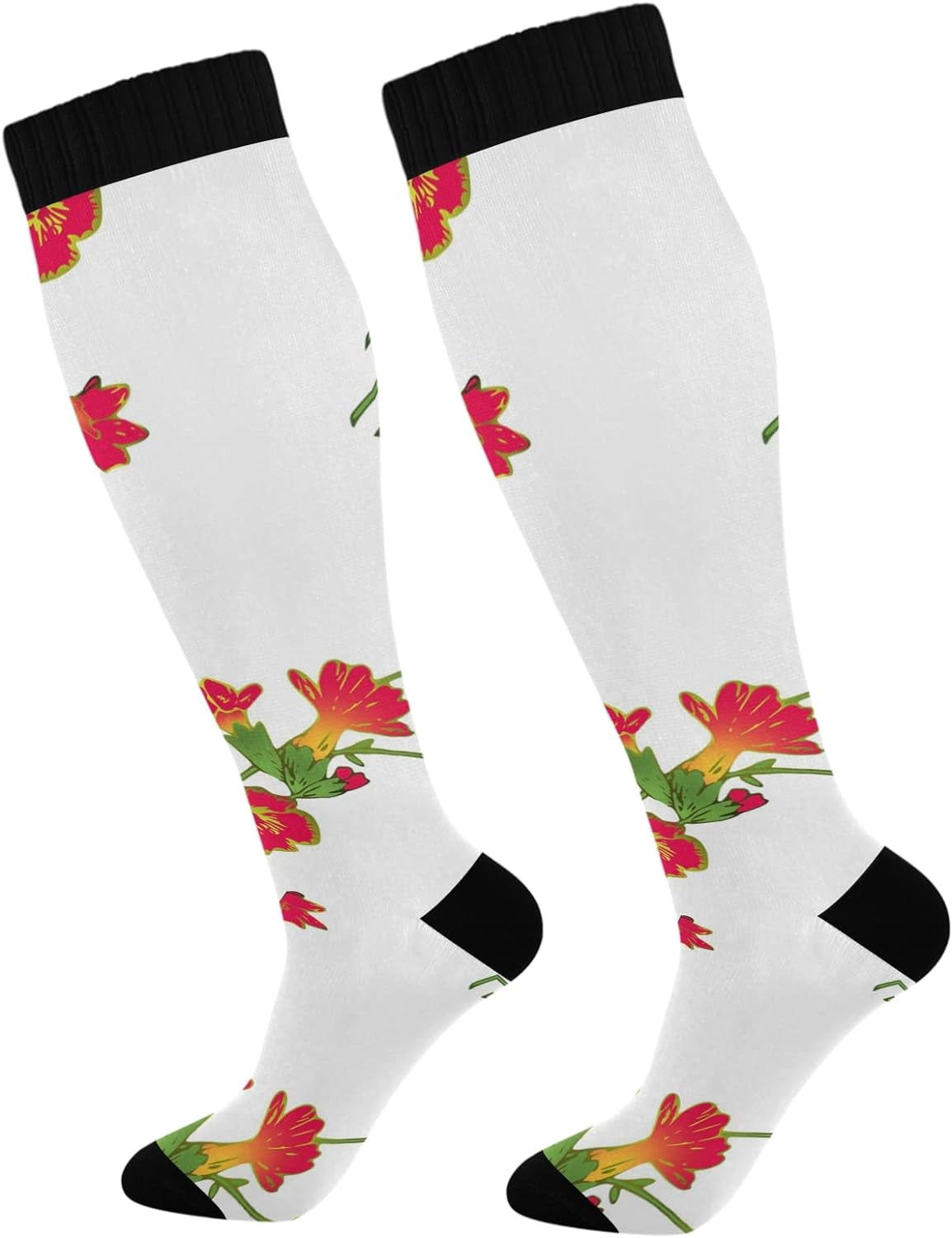 FREEAMG Bright Red Primula Compression Socks for Women and Men, 1 Pair ...