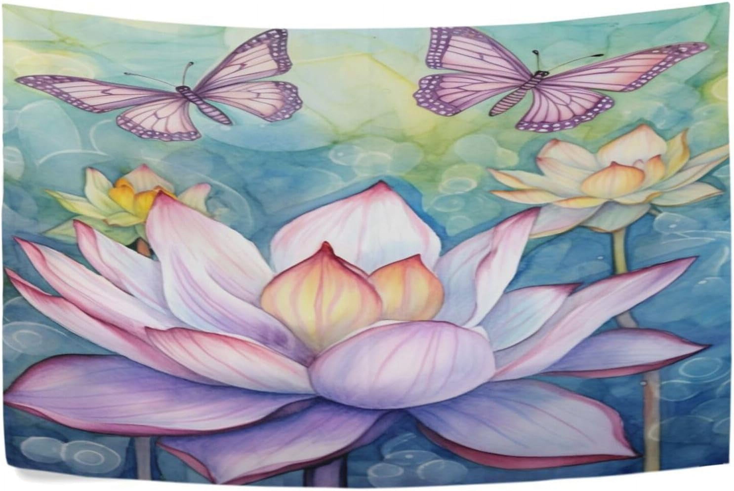 FREEAMG Butterflies A Lotus Tapestry Hippie Wall Hanging Tapestries ...