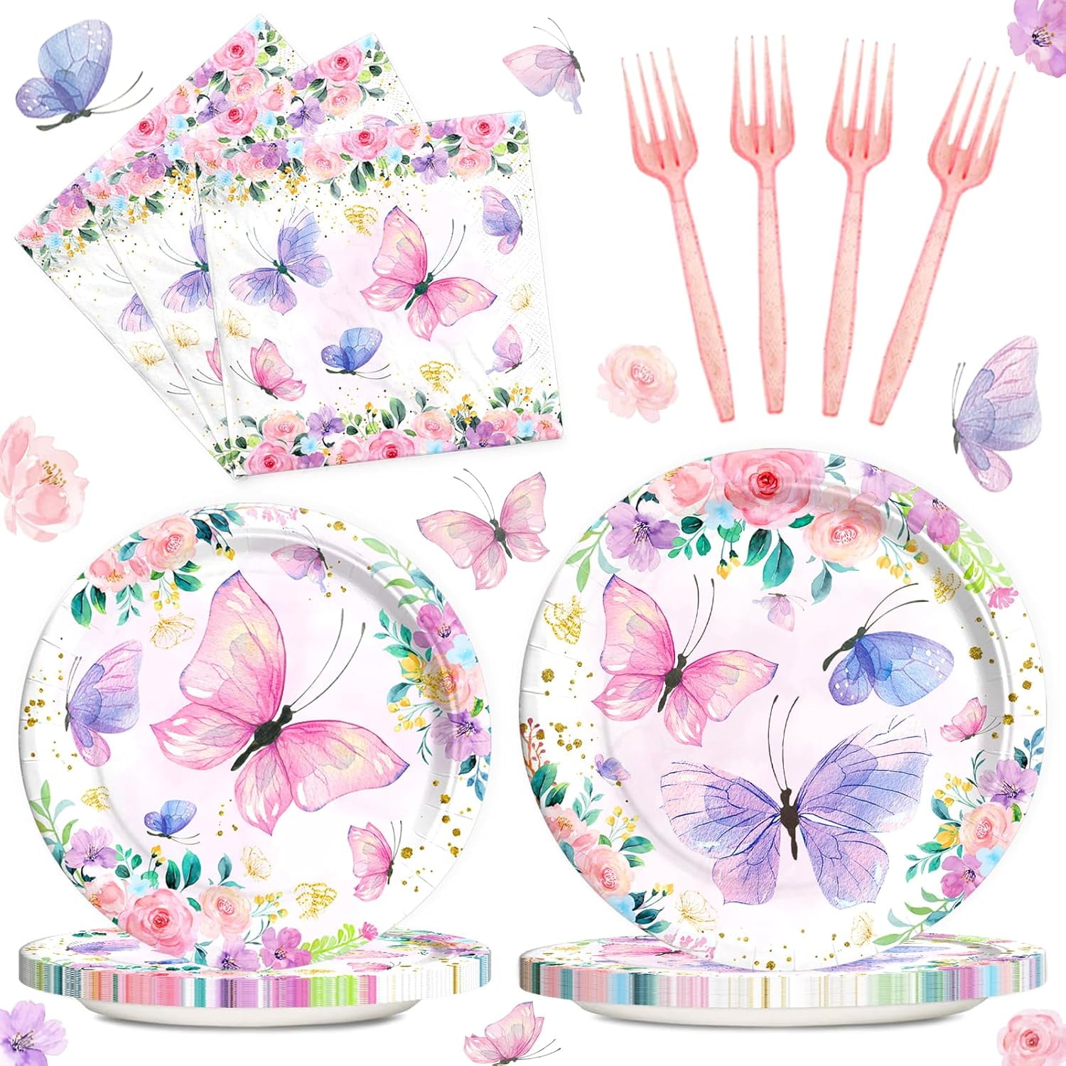 FREEAMG Butterfly Party Supplies Tableware Set, Butterfly Birthday ...