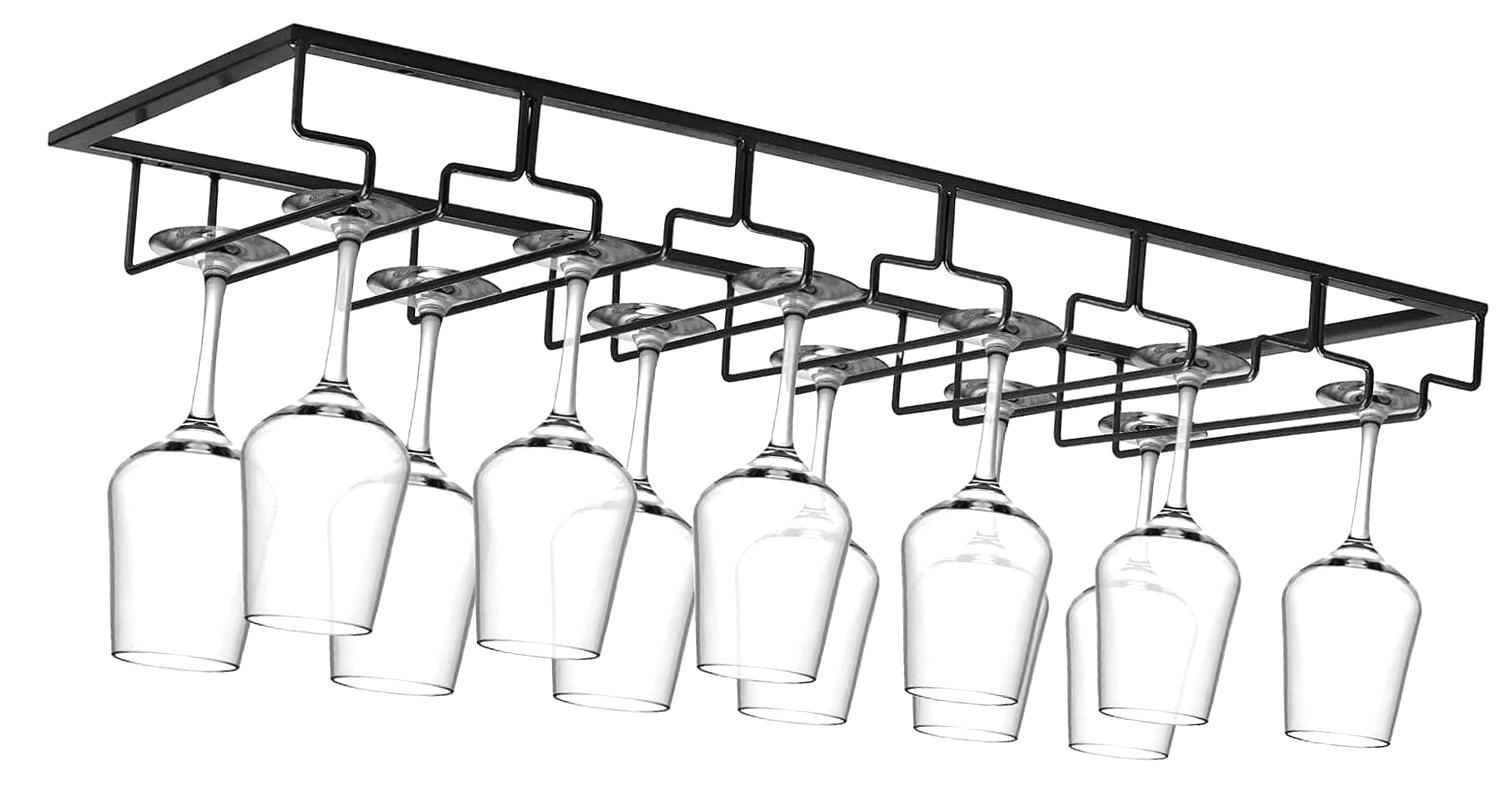 FREEAMG Under Cabinet Glass Rack, 6 Row Large Stemware Hanger, Metal ...