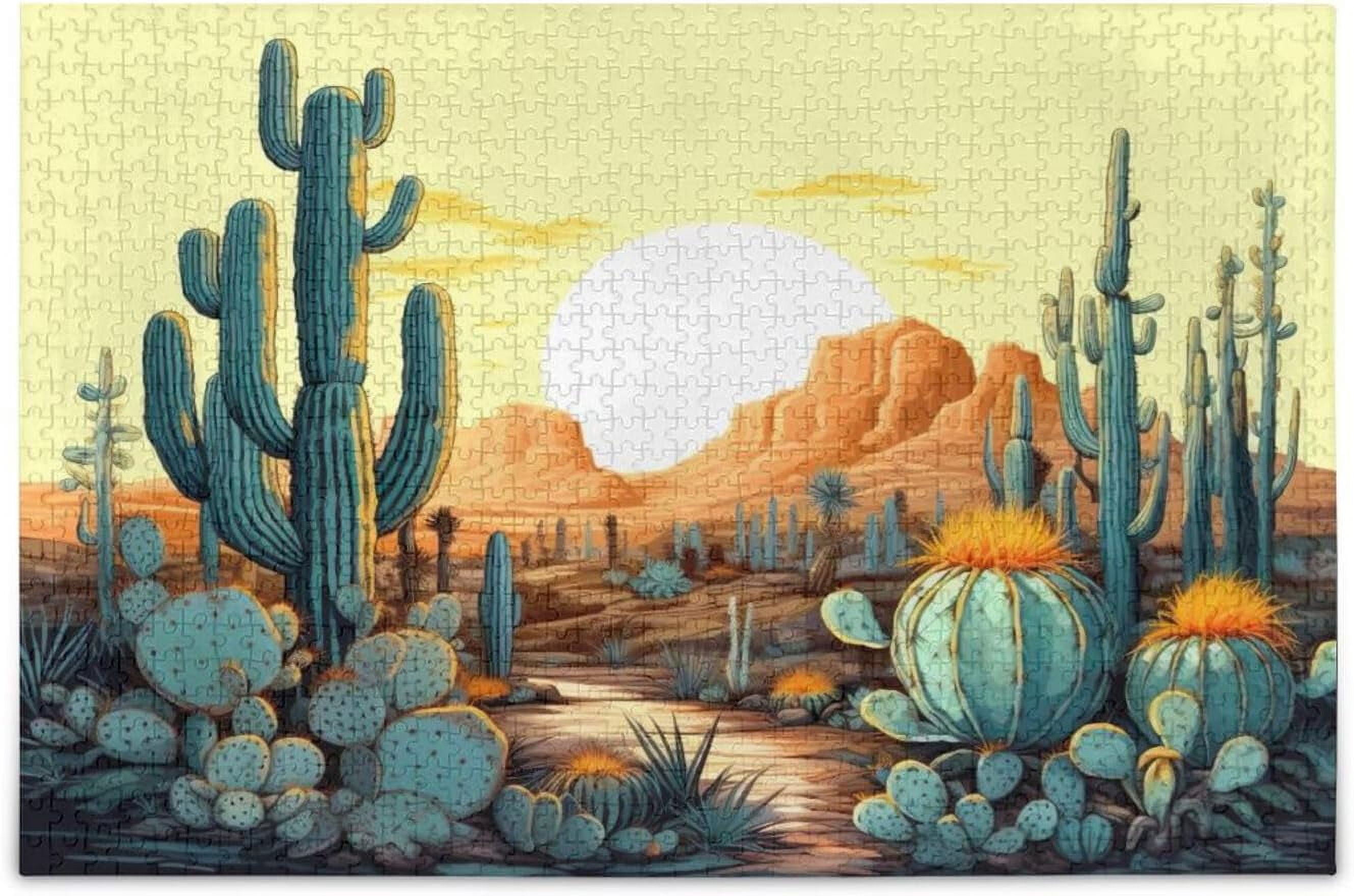 FREEAMG Cactus Landscape Puzzle 1000 Pieces - Wooden Jigsaw Puzzles for ...