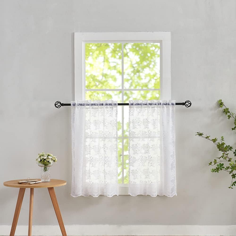 FREEAMG Cafe Curtains 30 Inch Length Pair - Vintage Short Sheer Lace ...