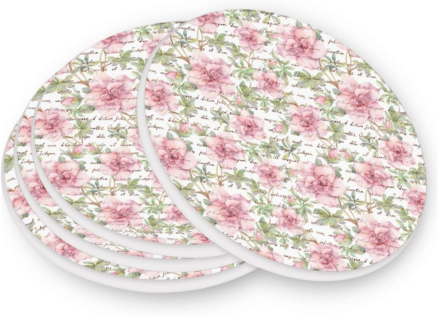 FREEAMG Camellia Flowers Pink Coasters for Drinks Set of 4, Absorbent ...