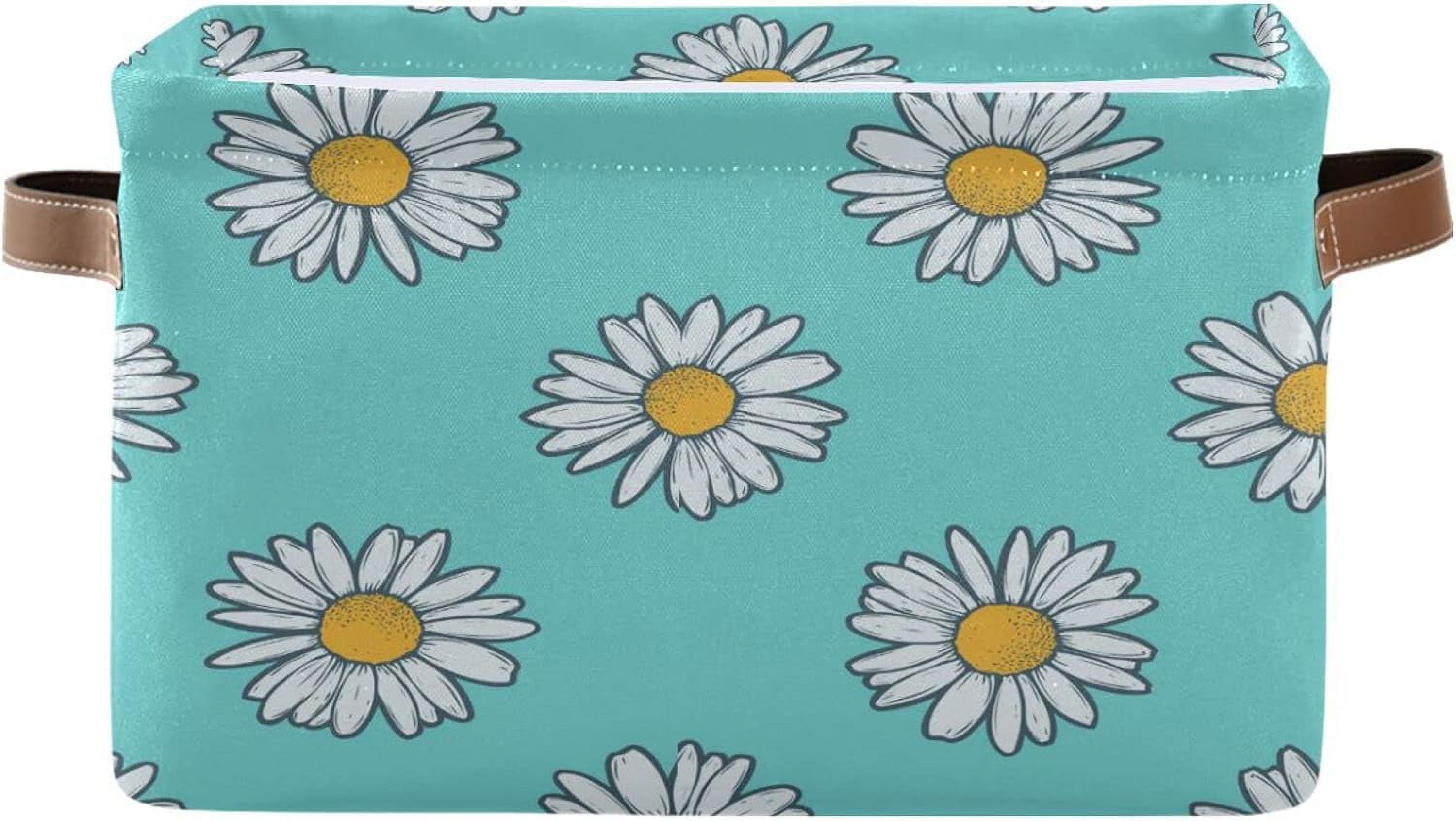 FREEAMG Camomile Flower Large Square Storage Basket Bin with Handles ...