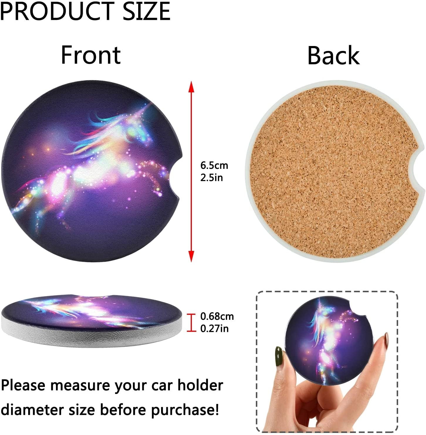 FREEAMG Car Coasters 2 Pack, 2.5inch Unicorn Horse Galaxy Nebula ...
