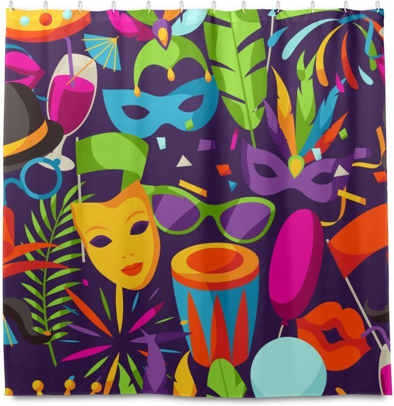 FREEAMG Carnival Party Pattern Shower Curtain - 72x72 Inch Waterproof ...