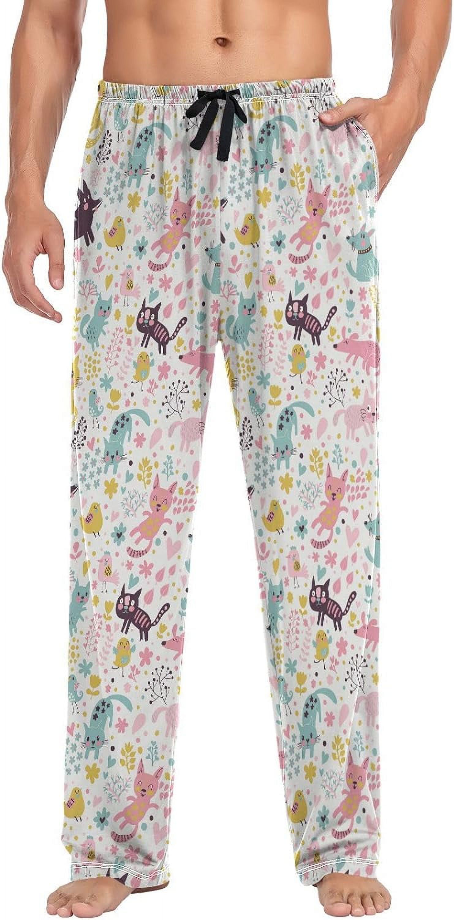 FREEAMG Cartoon Cat Pajama Pants for Men, Men's Separate Bottoms, Pure ...