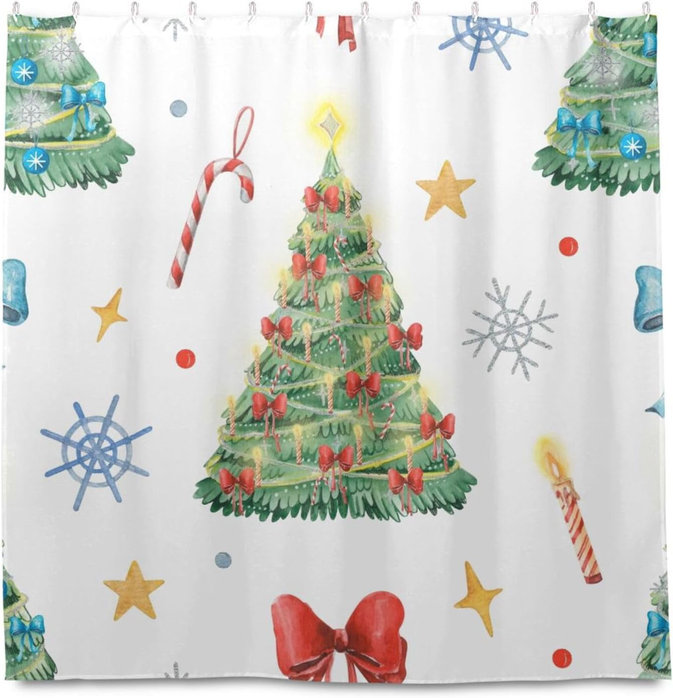 FREEAMG Cartoon Christmas Tree Shower Curtain - 72x72 Inch Waterproof ...