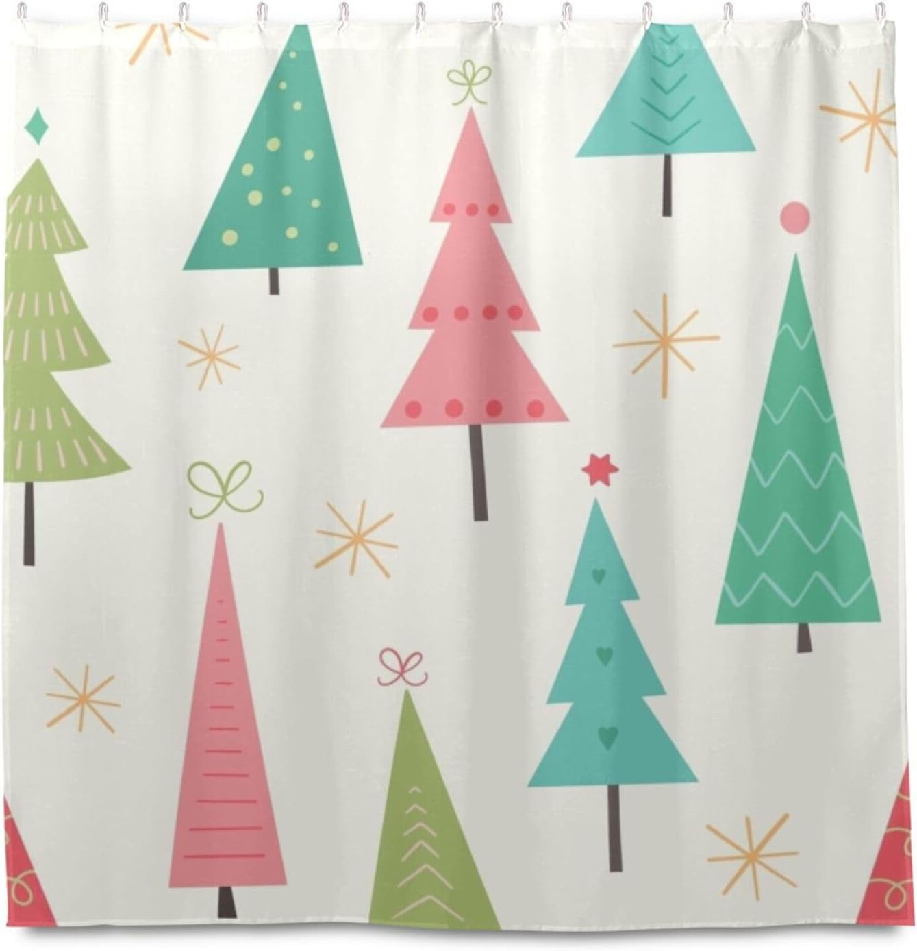 FREEAMG Cartoon Christmas Tree Shower Curtain - 72x72 Inch Waterproof ...