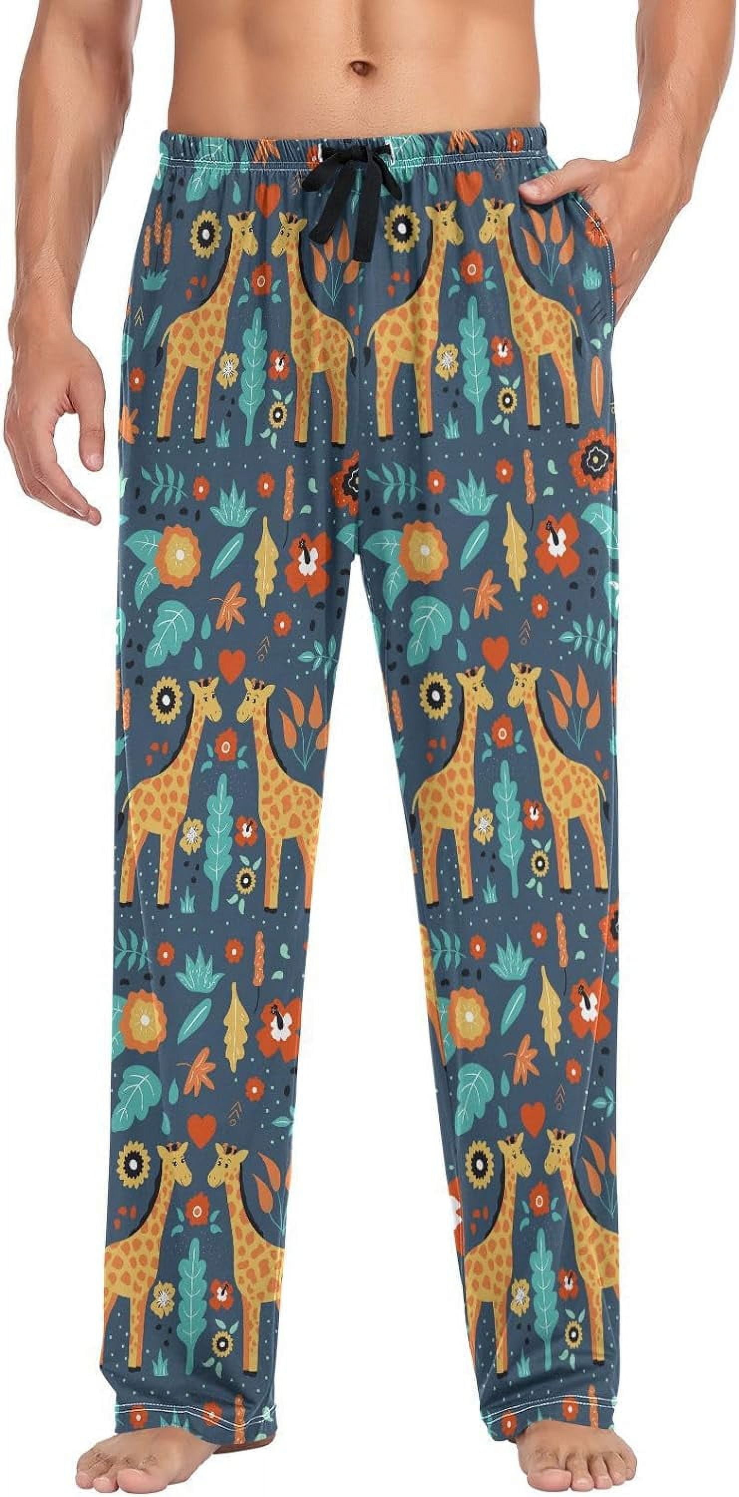 FREEAMG Cartoon Couple Giraffes Pajama Pants for Men, Men's Separate Bottoms, Pure Cotton ...