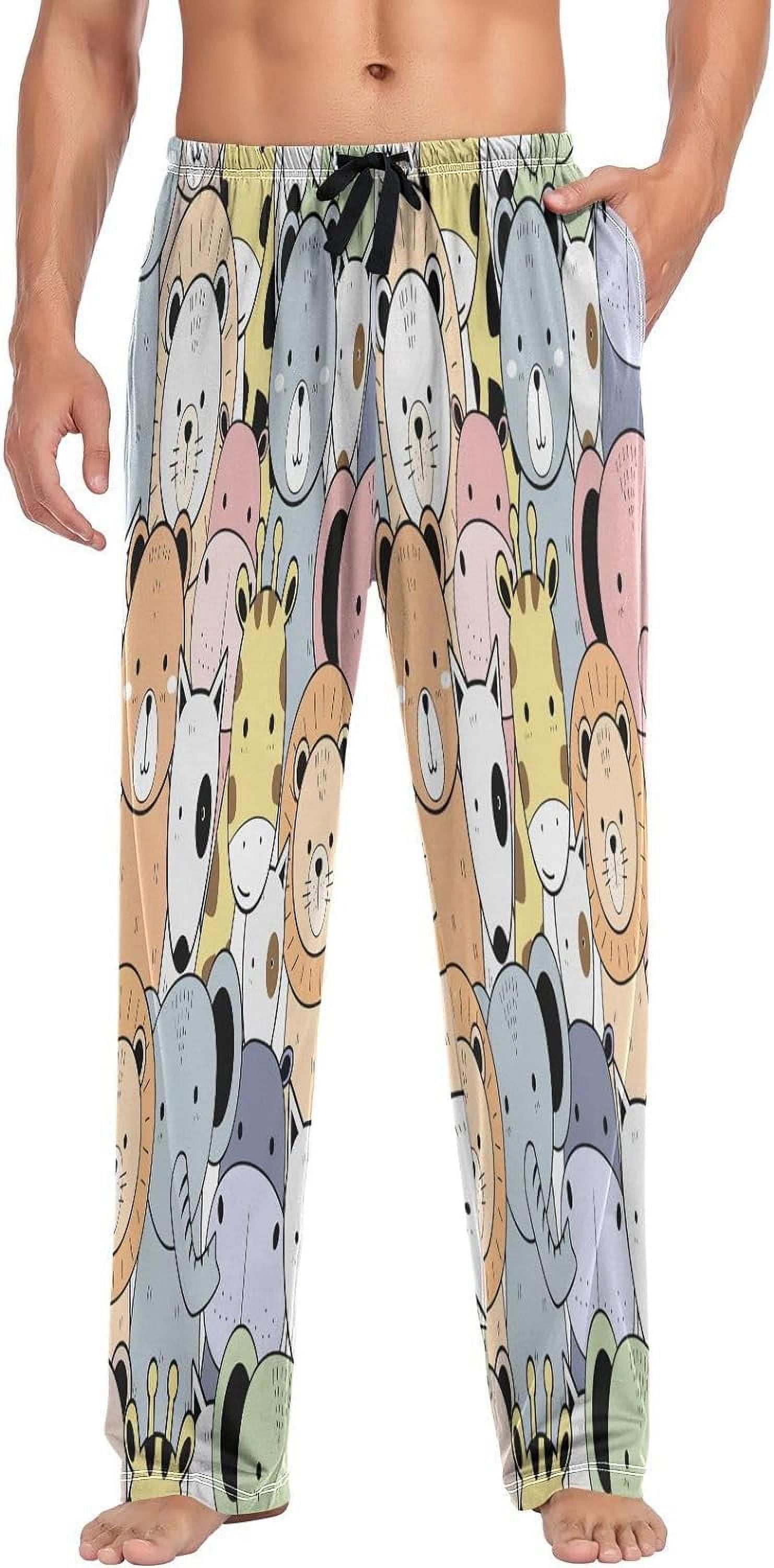 FREEAMG Cartoon Doodle Animals Pajama Pants for Men, Men's Separate ...