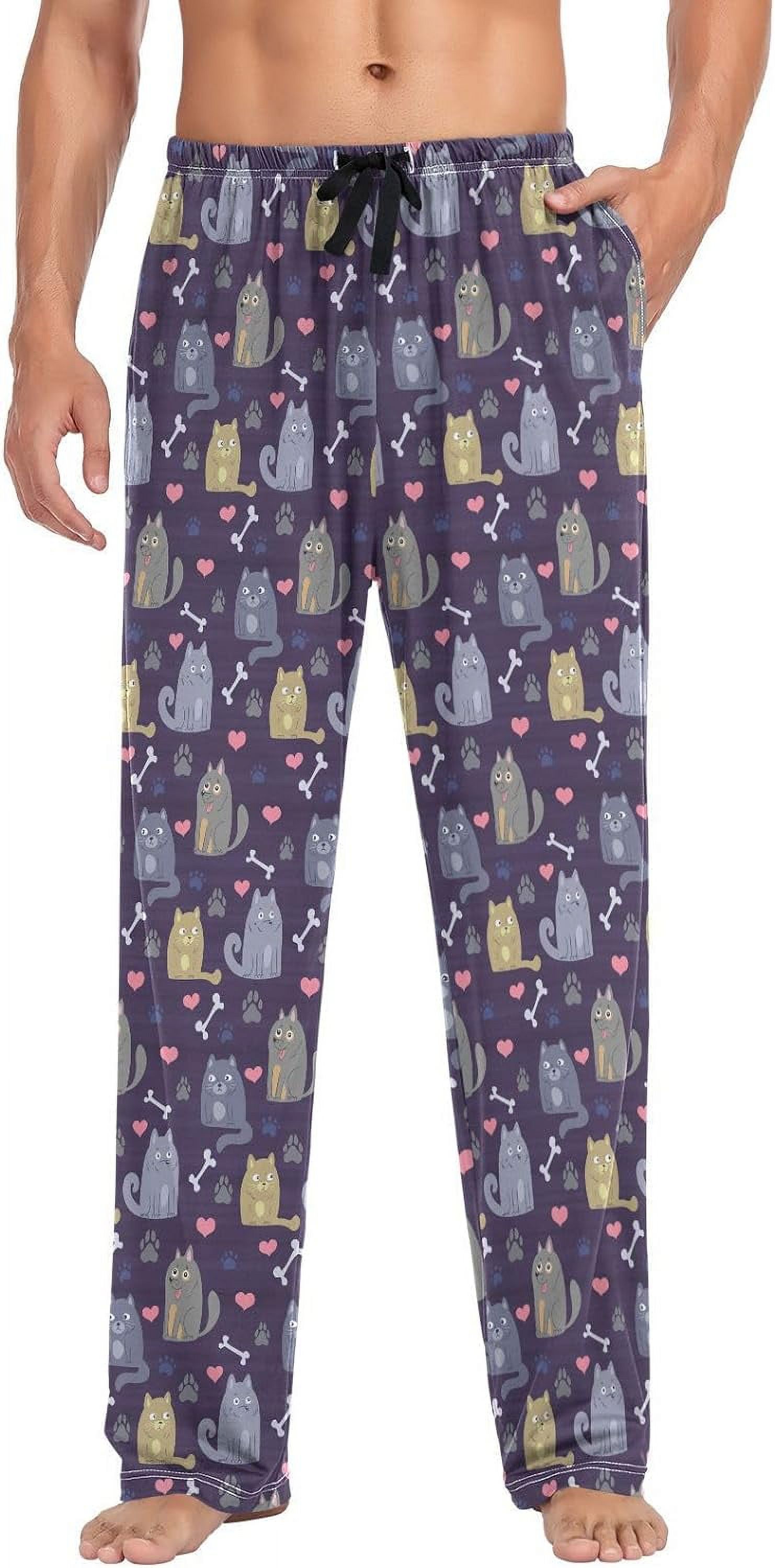 FREEAMG Cartoon Doodle Cats Pajama Pants for Men, Men's Separate ...