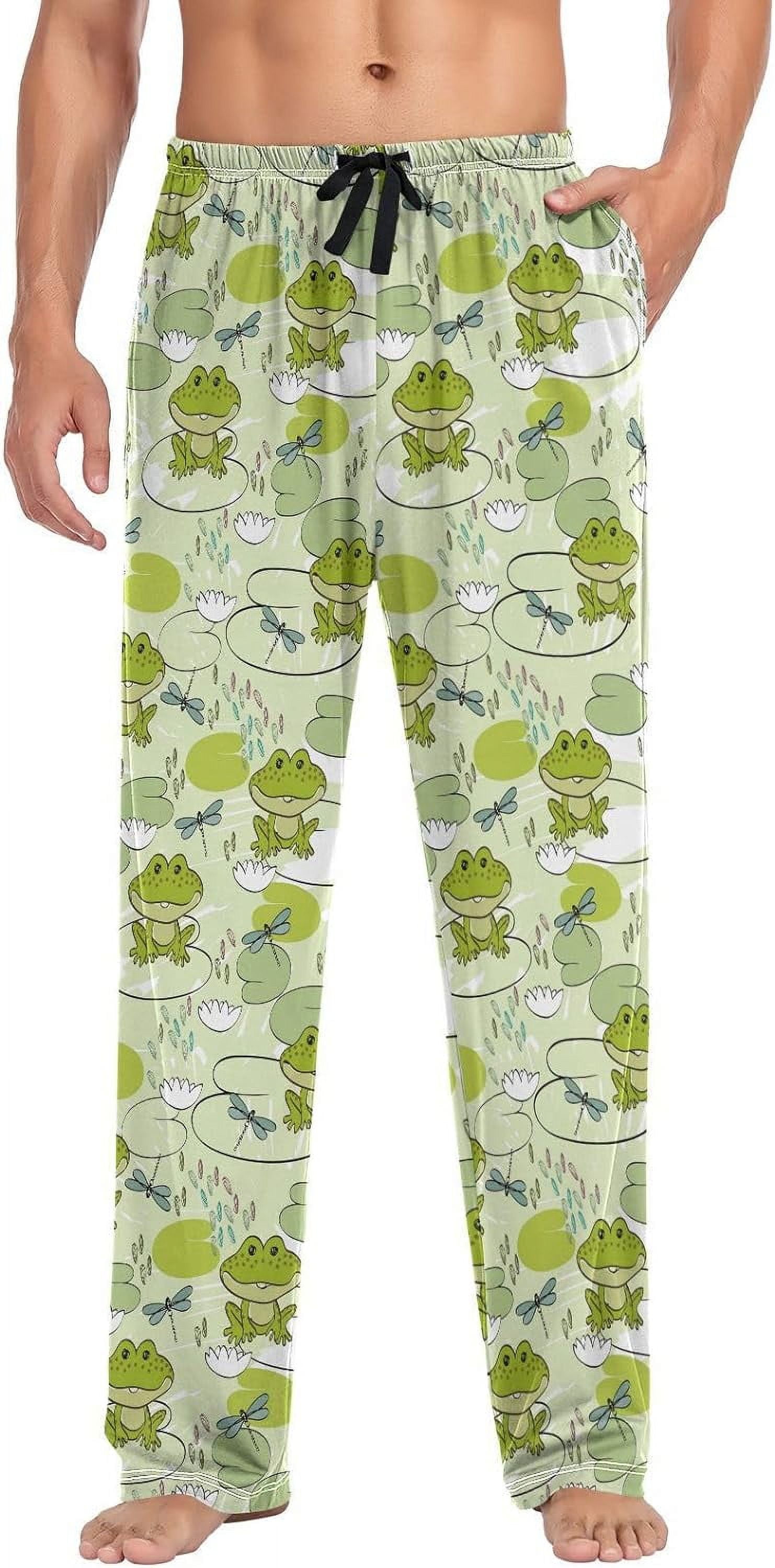 FREEAMG Cartoon Frogs Dragonflies Pajama Pants for Men, Men's Separate ...