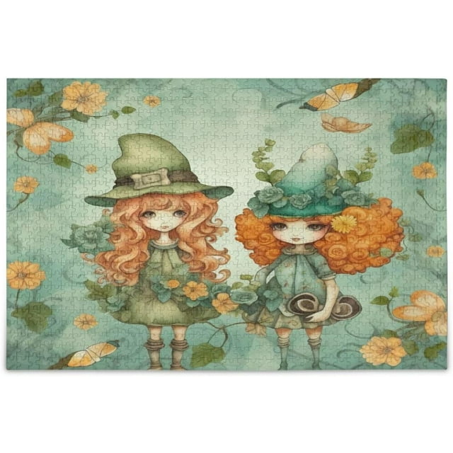 FREEAMG Cartoon Shamrock Gnome Puzzle 1000 Pieces - Wooden Jigsaw ...