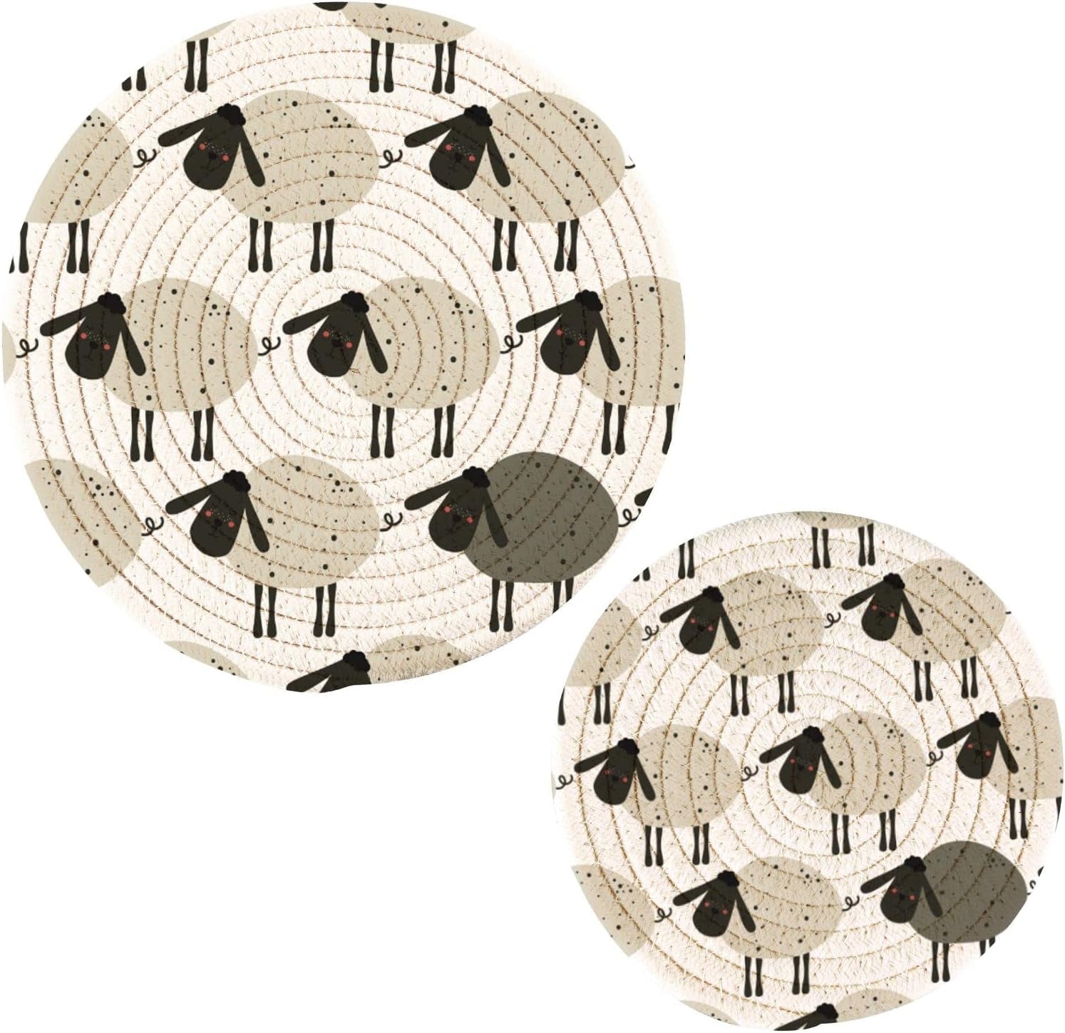 FREEAMG Cartoon Sheep Trivet Round Hot Pads 2pcs, Pure Cotton Thread ...