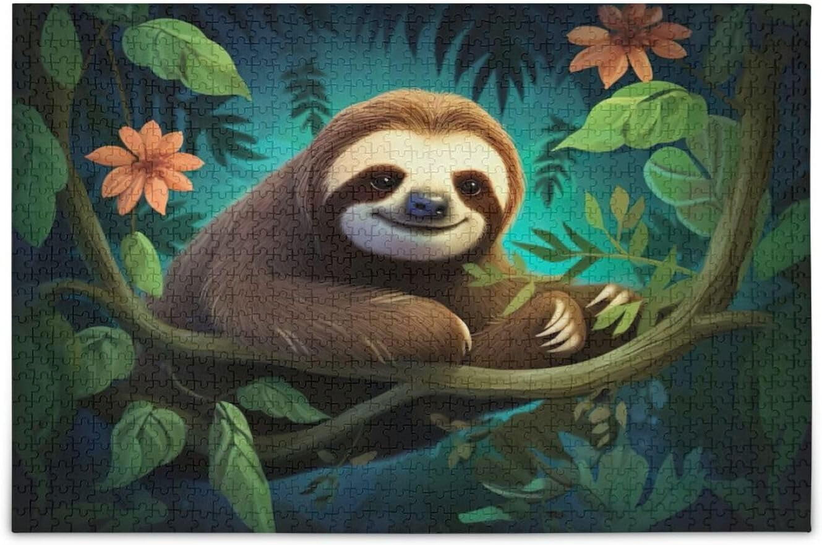 FREEAMG Cartoon Sloth Green Puzzle 500 Pieces - Wooden Jigsaw Puzzles ...