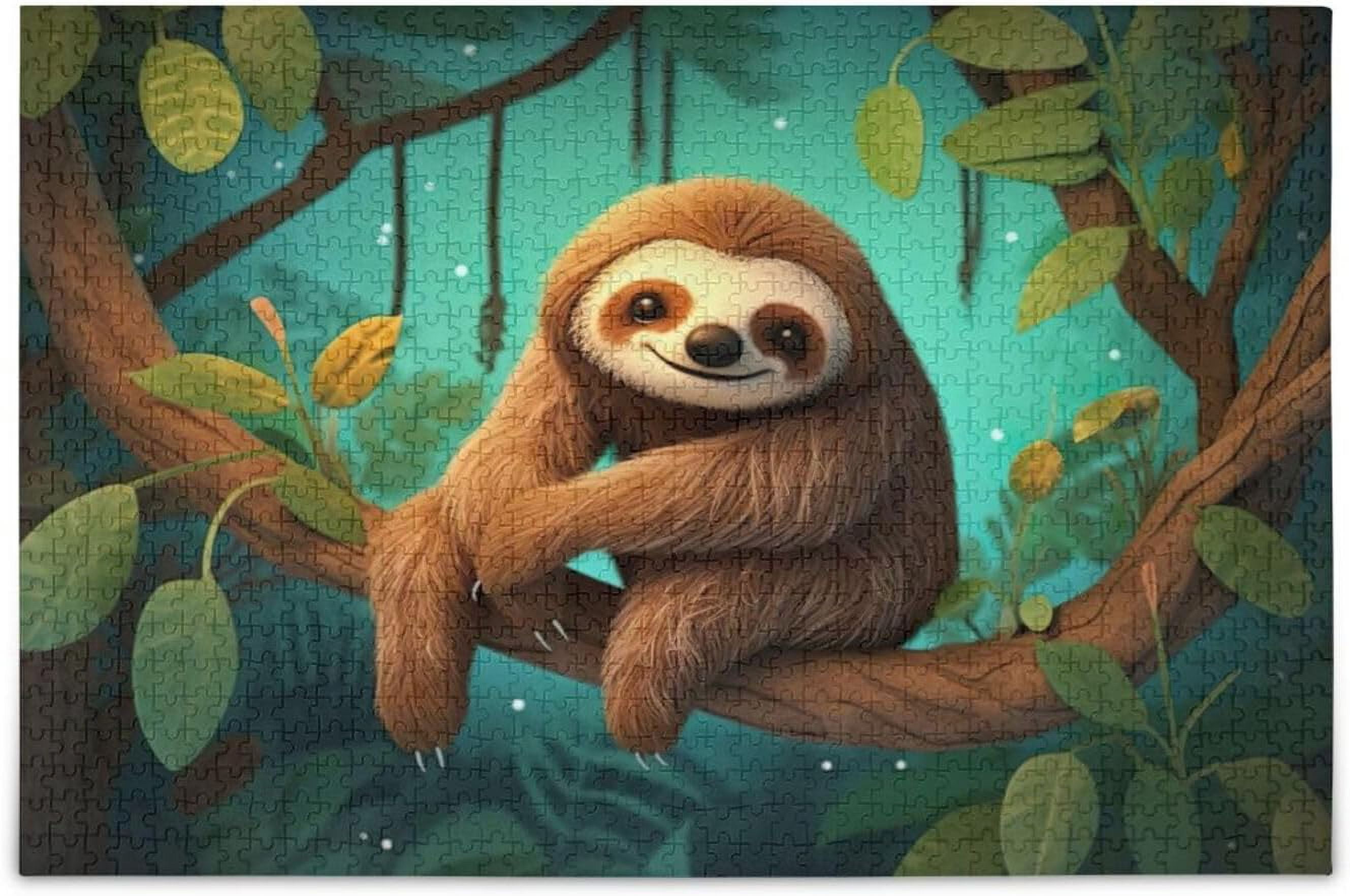 FREEAMG Cartoon Sloth Green Puzzle 500 Pieces - Wooden Jigsaw Puzzles ...