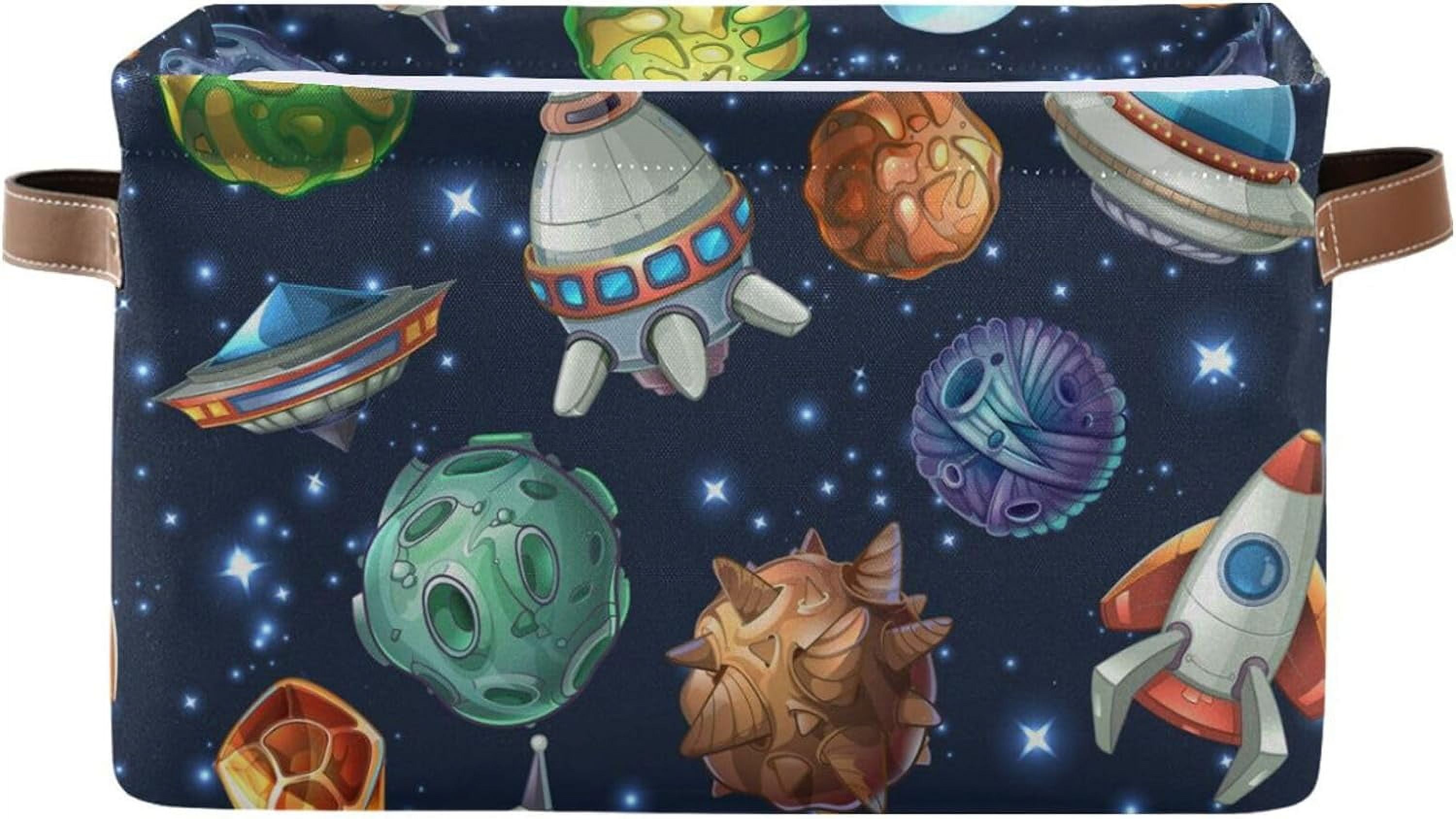 FREEAMG Cartoon Spaceship Rocket Storage Basket, Durable Canvas ...