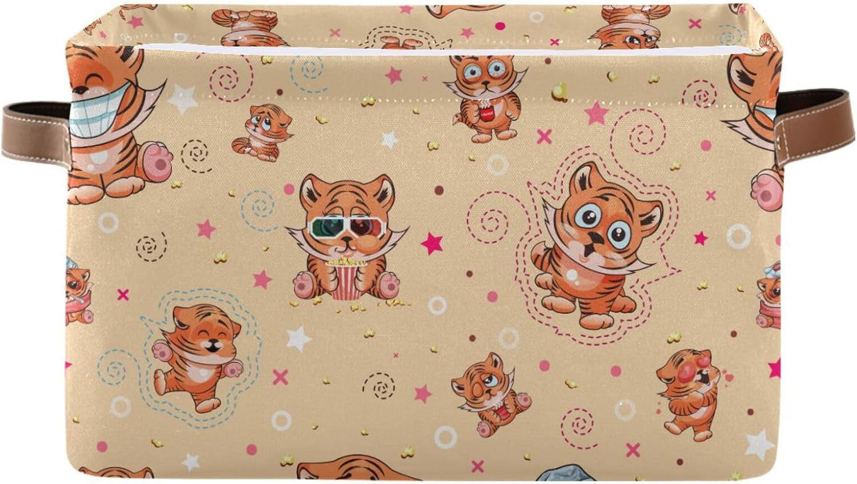FREEAMG Cartoon Tiger Cubs Storage Basket, Durable Canvas Organizer ...