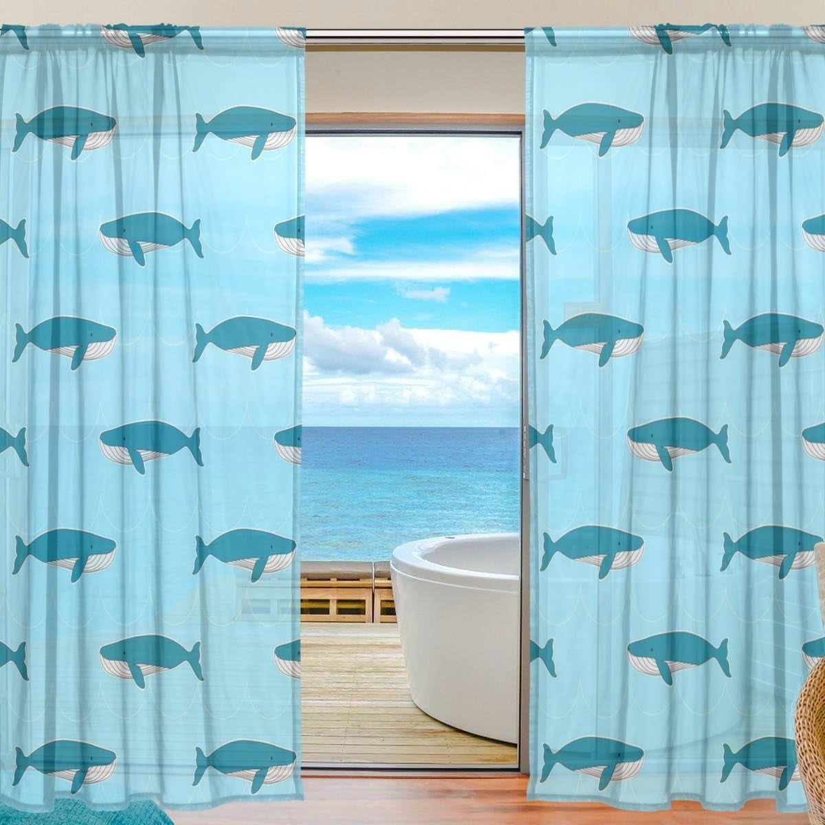FREEAMG Cartoon Whales Sheer Window Curtain Panel Drape 55x78 Inch for ...