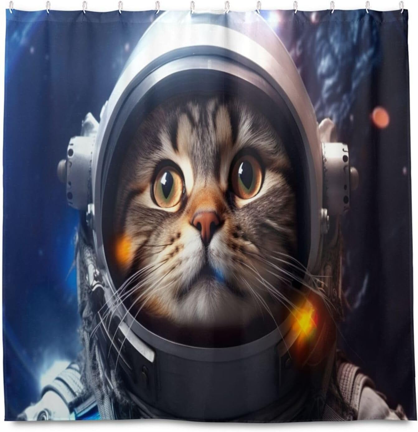 FREEAMG Cat Astronaut Shower Curtain - 72x72 Inch Waterproof Fabric ...