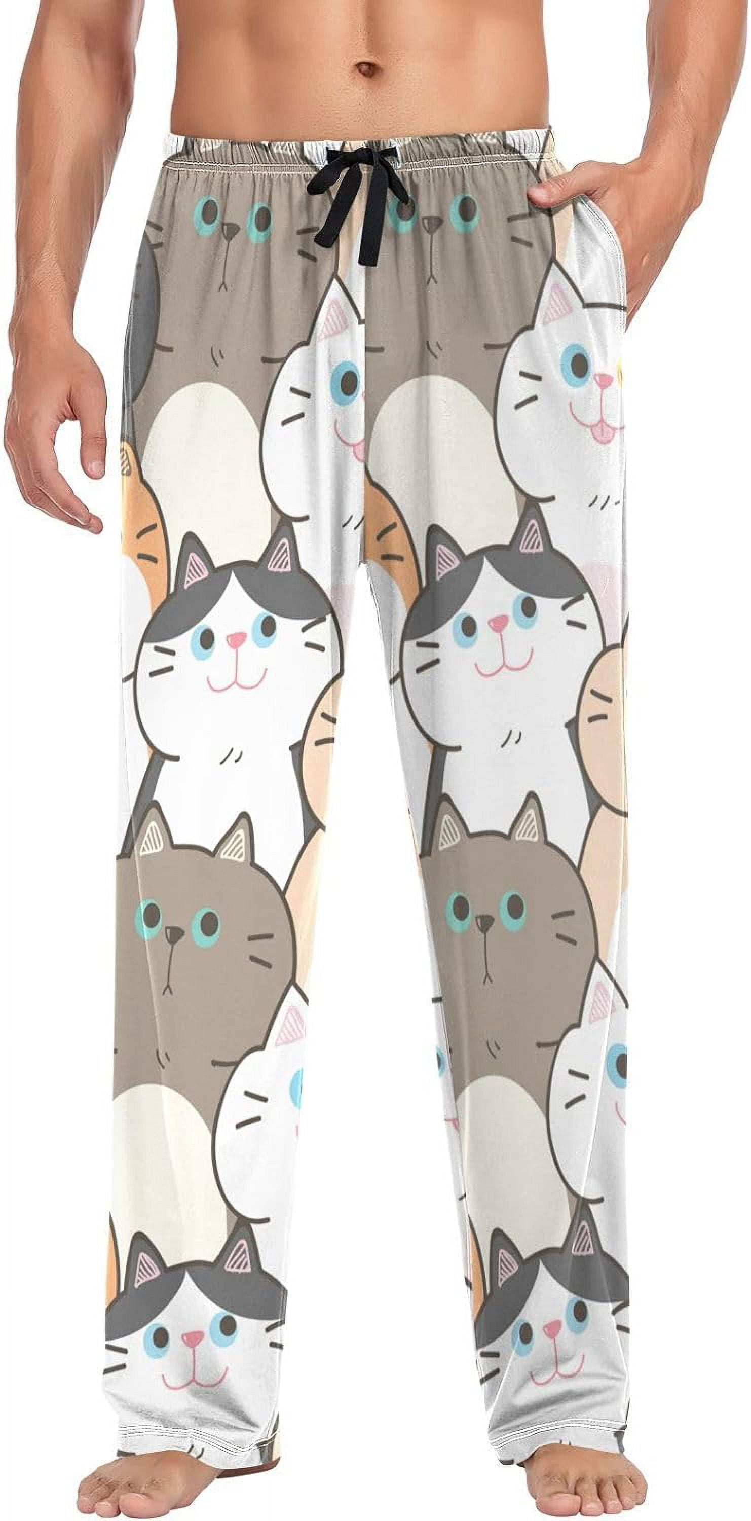 FREEAMG Cat Cotton Pajama Pant for Men, Super Soft Lightweight Lounge ...