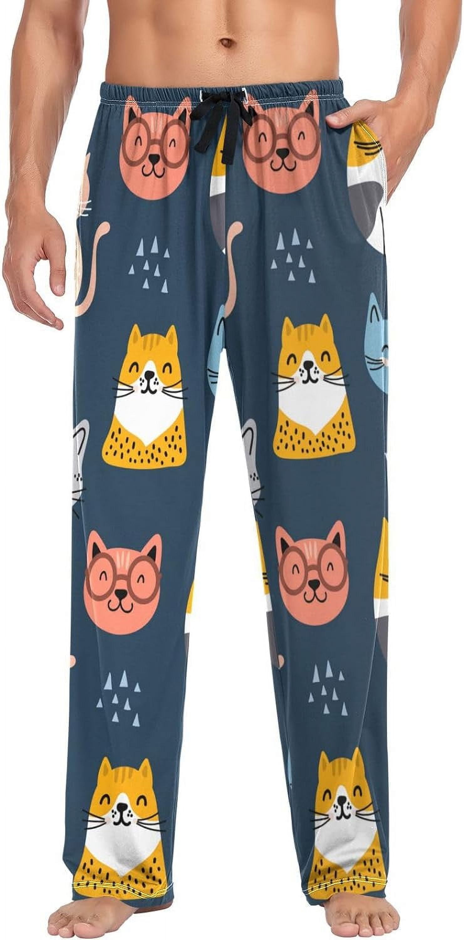 FREEAMG Cat Cotton Pajama Pant for Men, Super Soft Lightweight Lounge ...