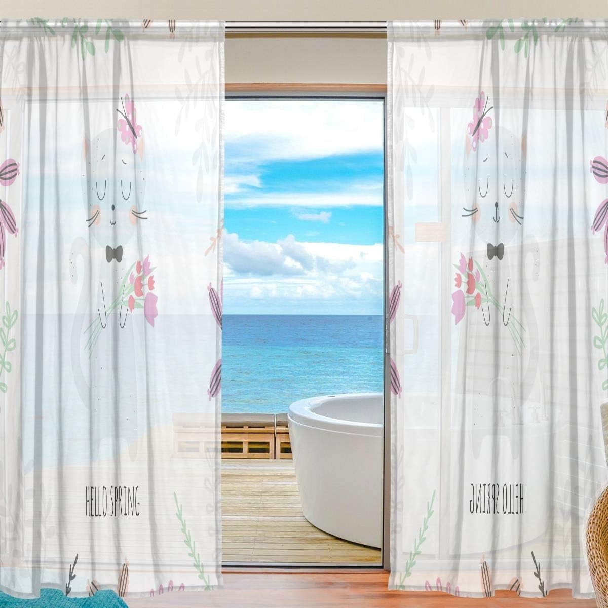 FREEAMG Cat Sheer Curtains Window Voile Panels Drapes Tulle Curtains ...