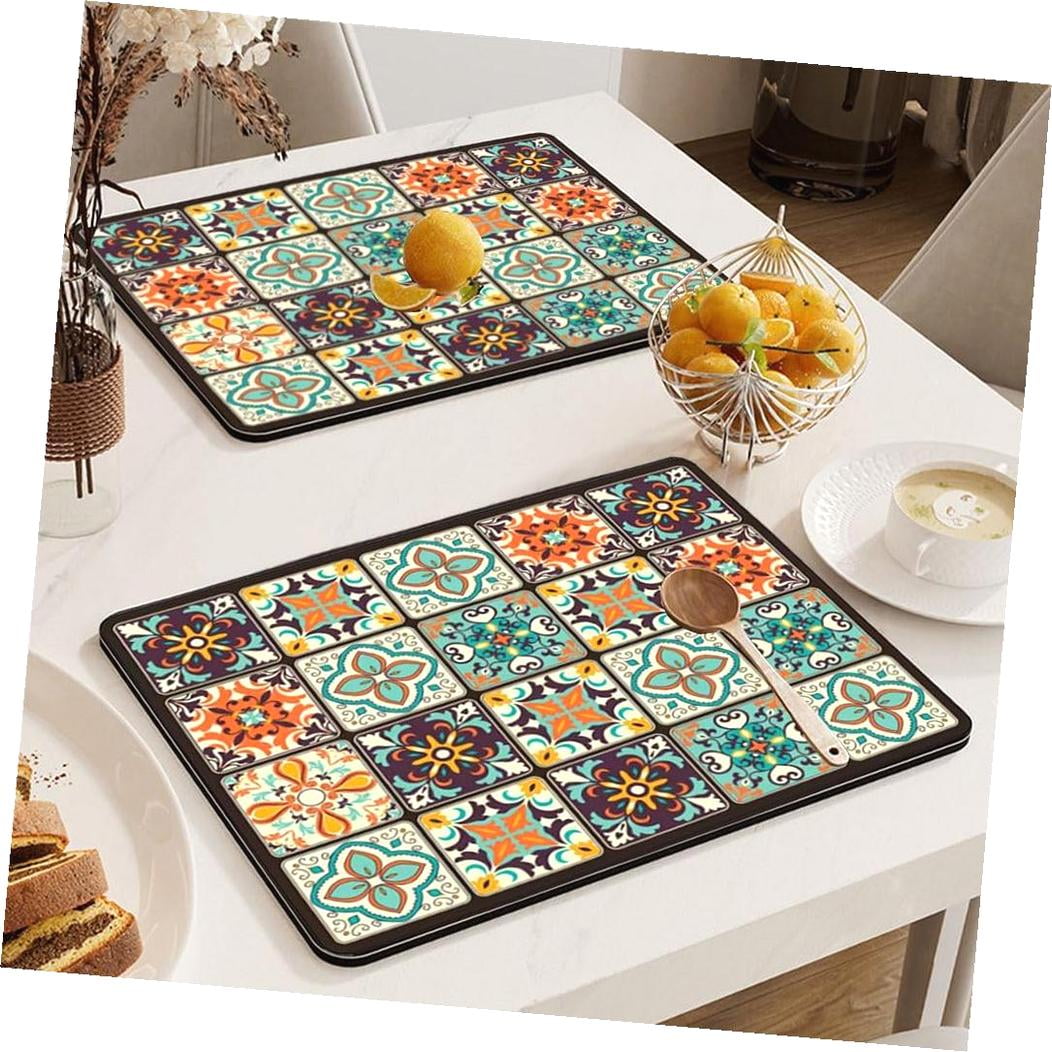 FREEAMG Checkered Drying Mat Set, 2 Pieces Absorbent Drainer Mats for ...